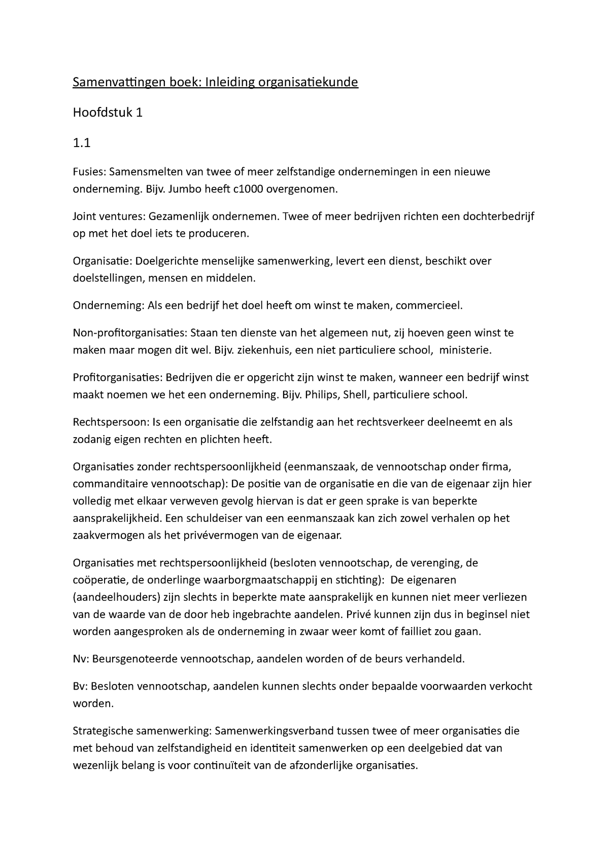 Samenvatting Inleiding Organisatiekunde Compleet Samenvattingen Boek