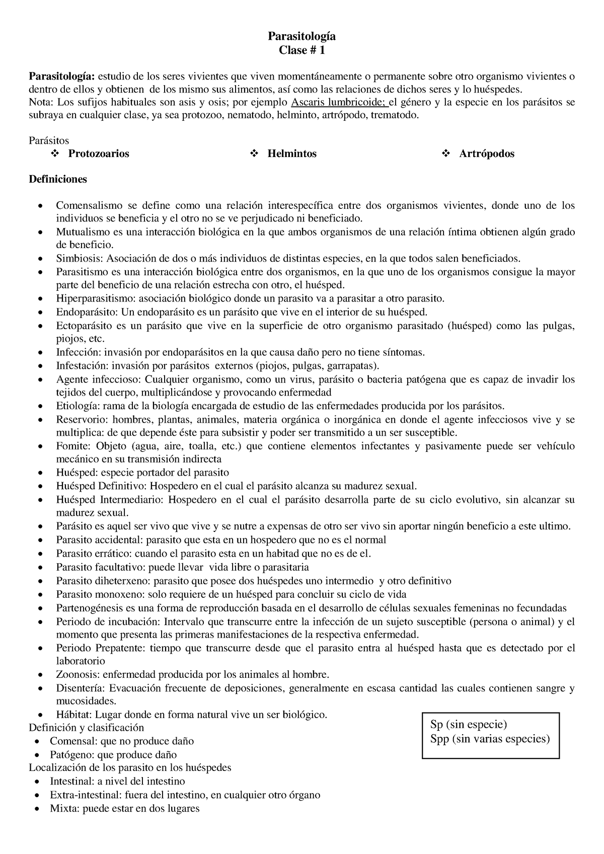 Apuntes De Parasitología 1 Parasitología Clase 1 Parasitología