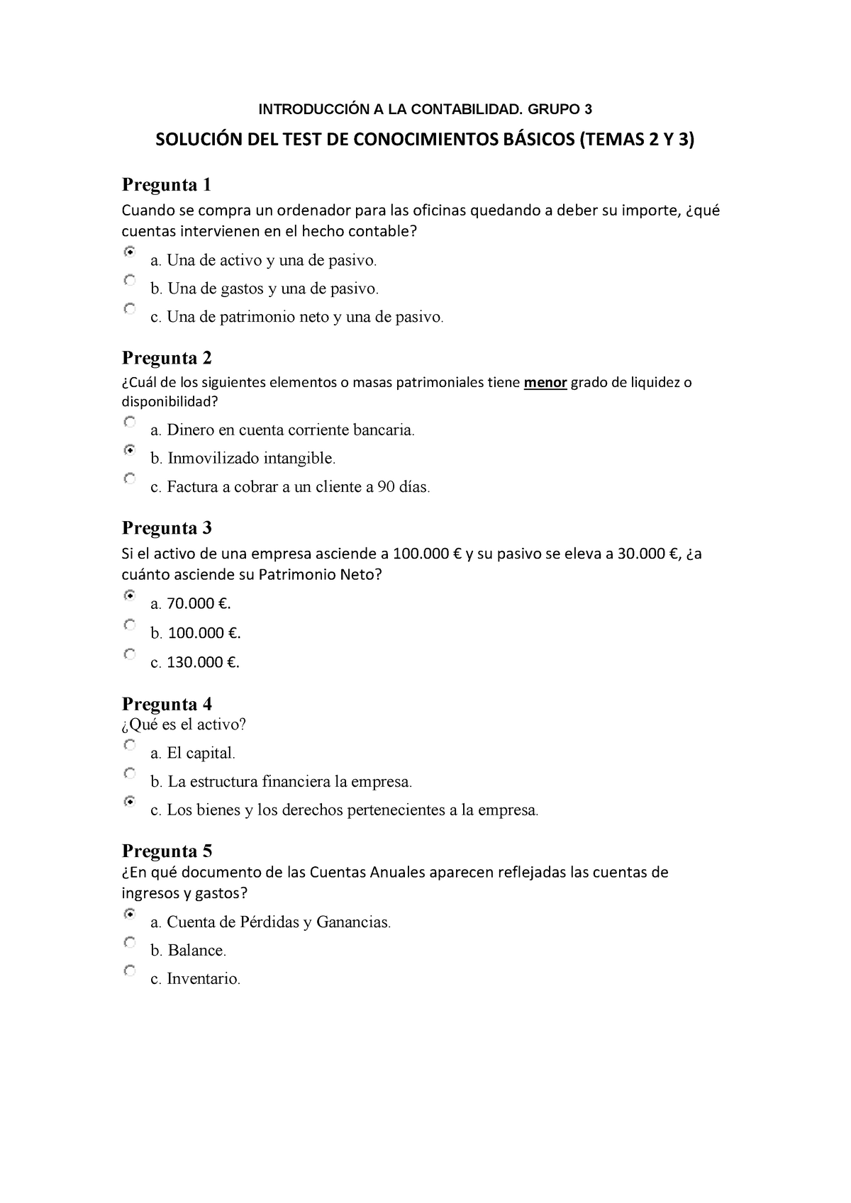 Test Básico Resuelto Temas 2 Y 3 IntroducciÓn A La Contabilidad