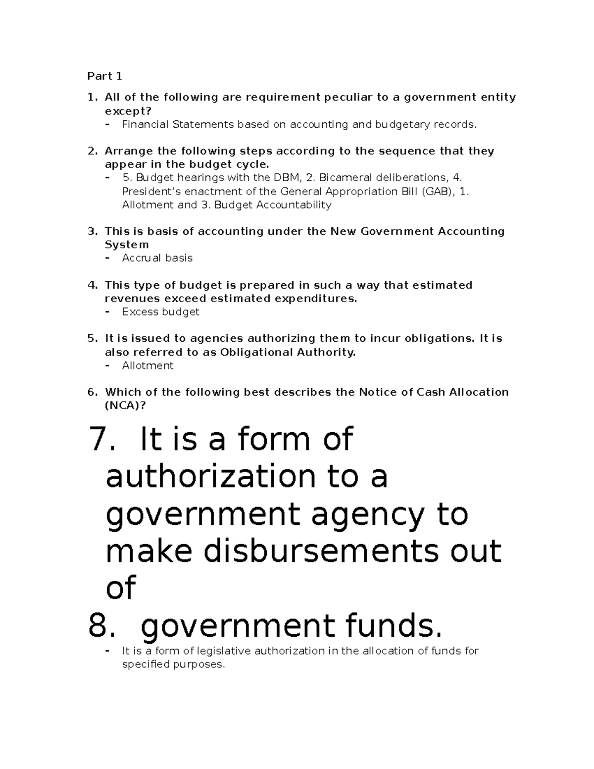 Accounting For Government And Npo Part 1 All Of The Following Are