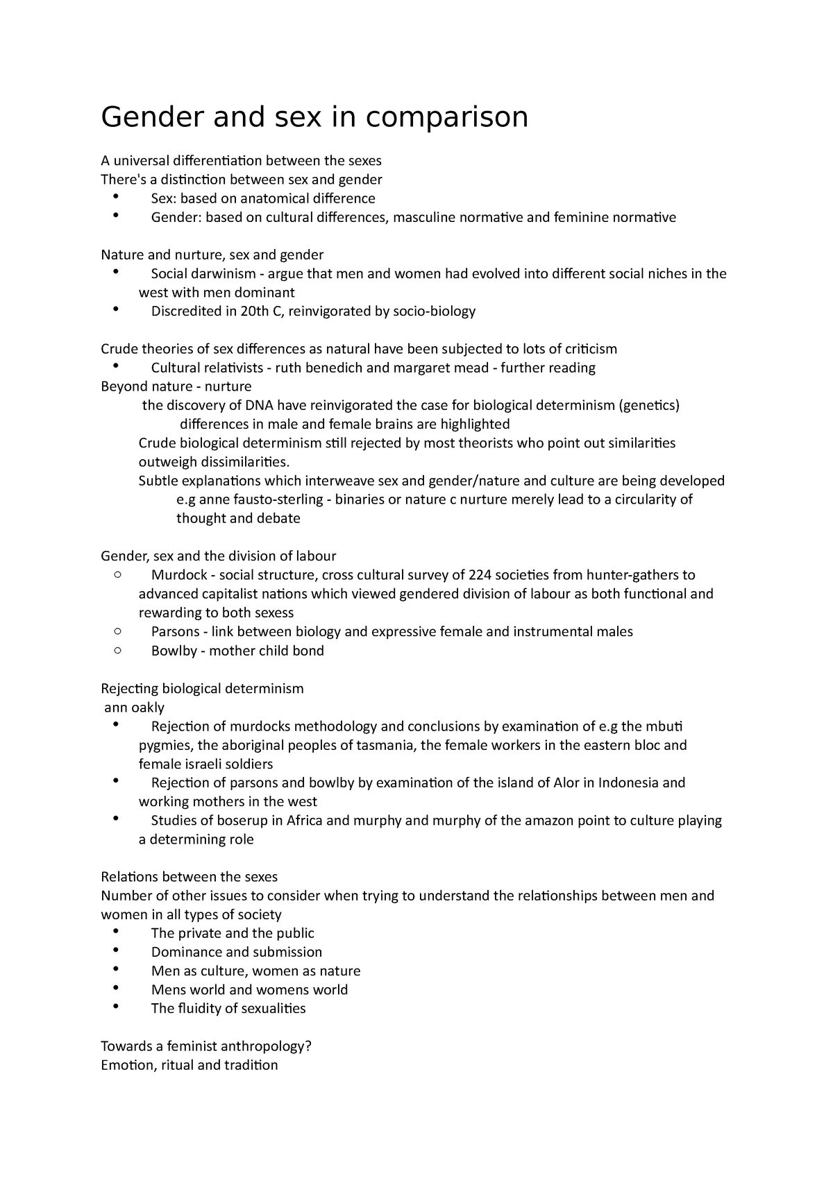 Gender And Sex In Comparison Subtle Explanations Which Interweave Sex