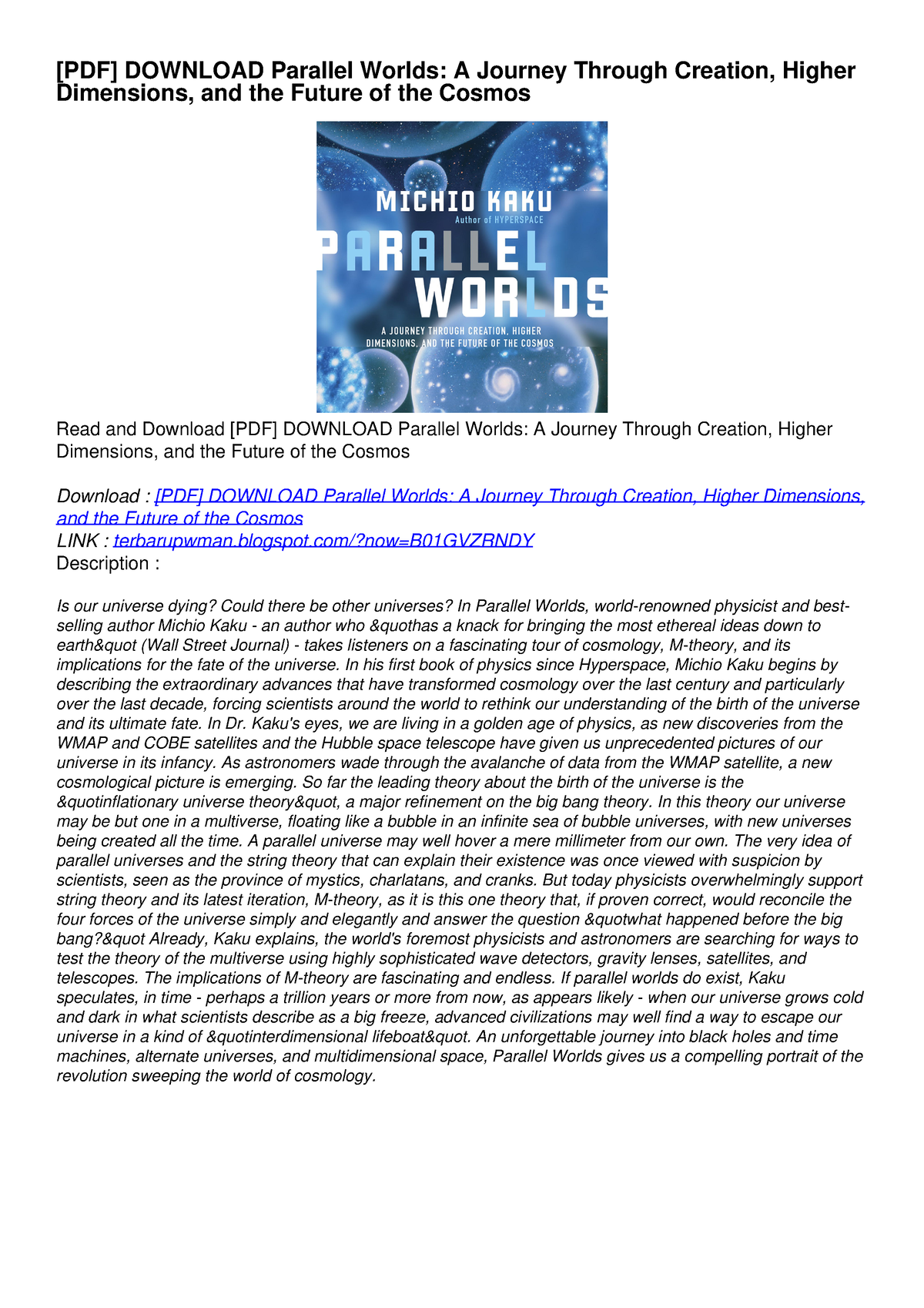 Pdf Download Parallel Worlds A Journey Through Creation Higher