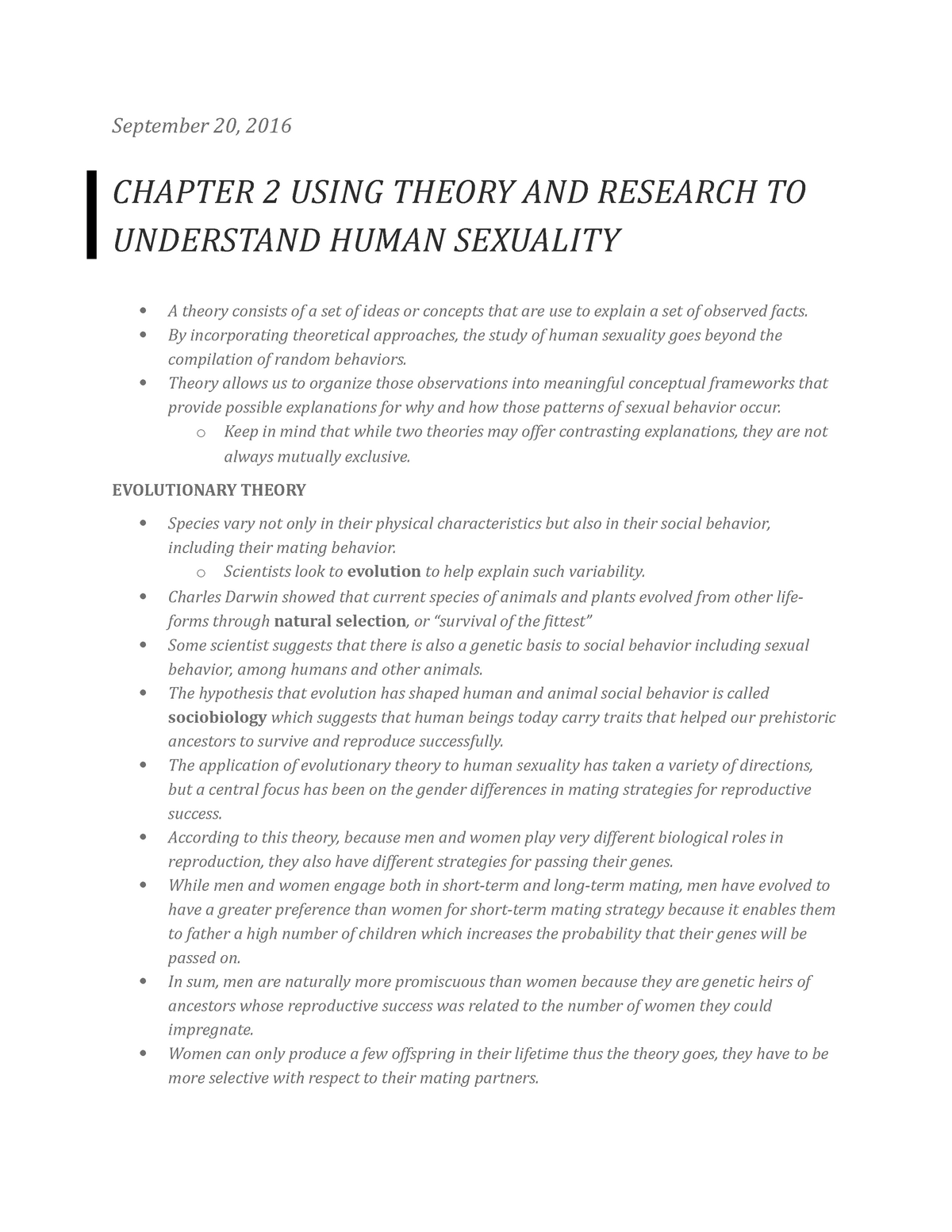 Theoretical Approaches To Understanding Human Sexuality Ch 2