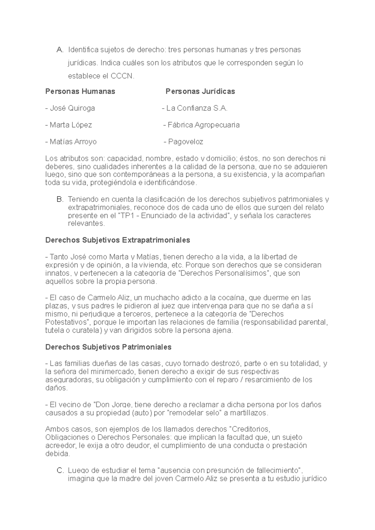 Tp1 Bases Del Derecho Privado A Identifica Sujetos De Derecho Tres