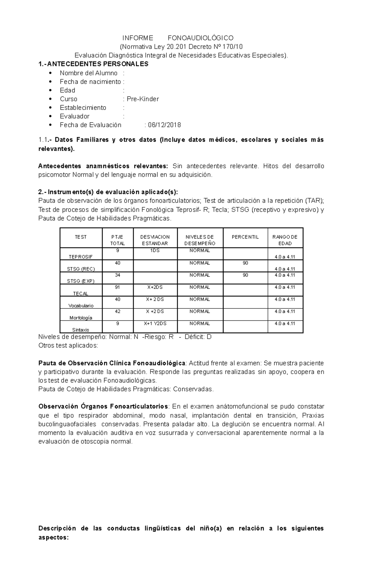 Informe De Alta Fonoaudiologica Informe FonoaudiolÓgico Normativa