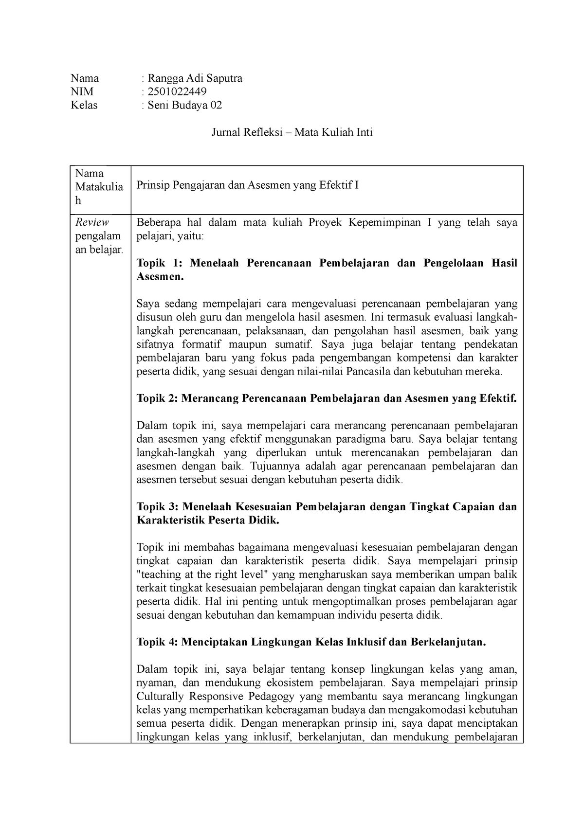 Elaborasi Pemahaman Asesmen Tp Fadjri Yuliana Prinsip Pengajaran Dan