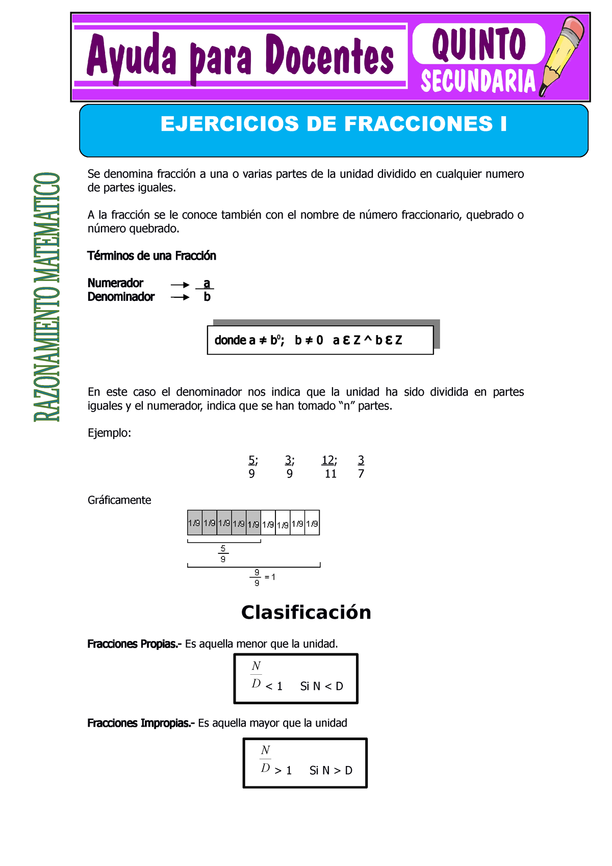 Ejercicios De Fracciones I Para Quinto De Secundaria Análisis