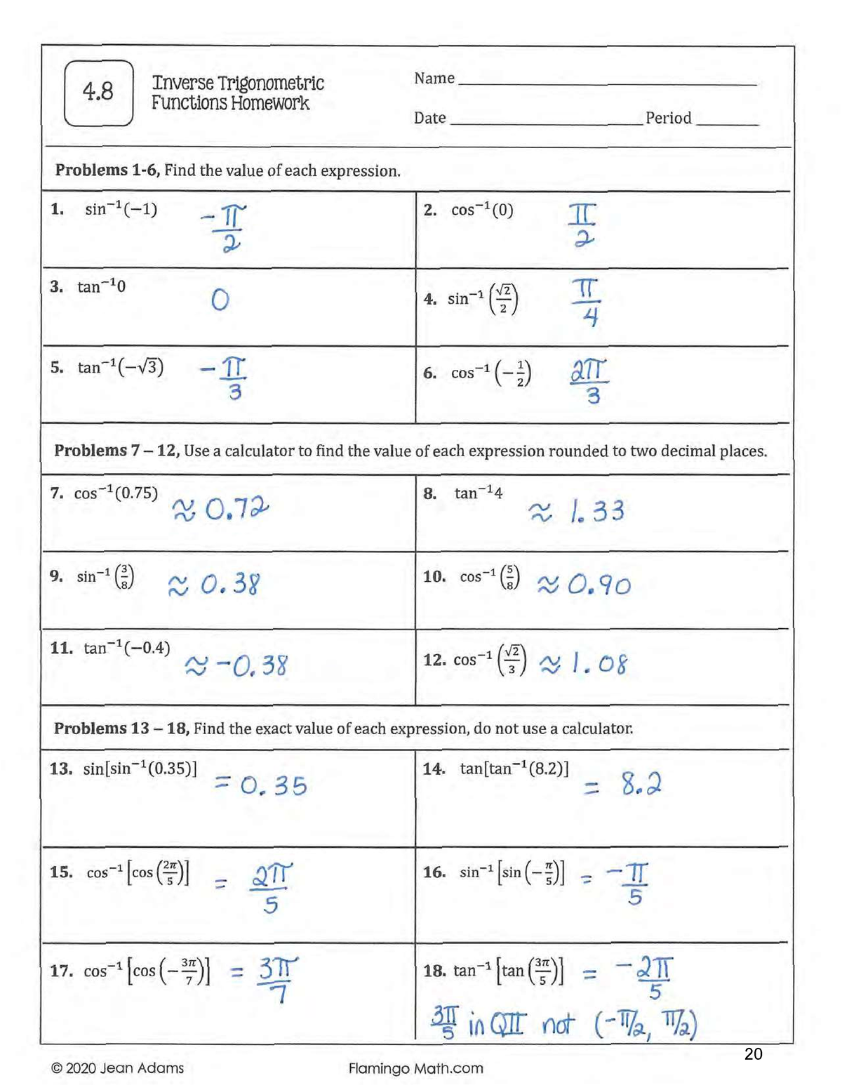 48 Inverse Trigonometric Functions Homework Mth 132 Studocu