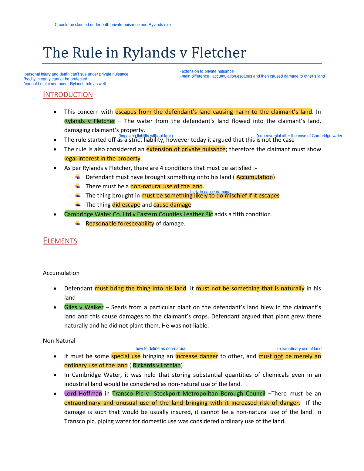 Tutorial 14a The Rule In Rylands V Fletcher The Rule In Rylands V