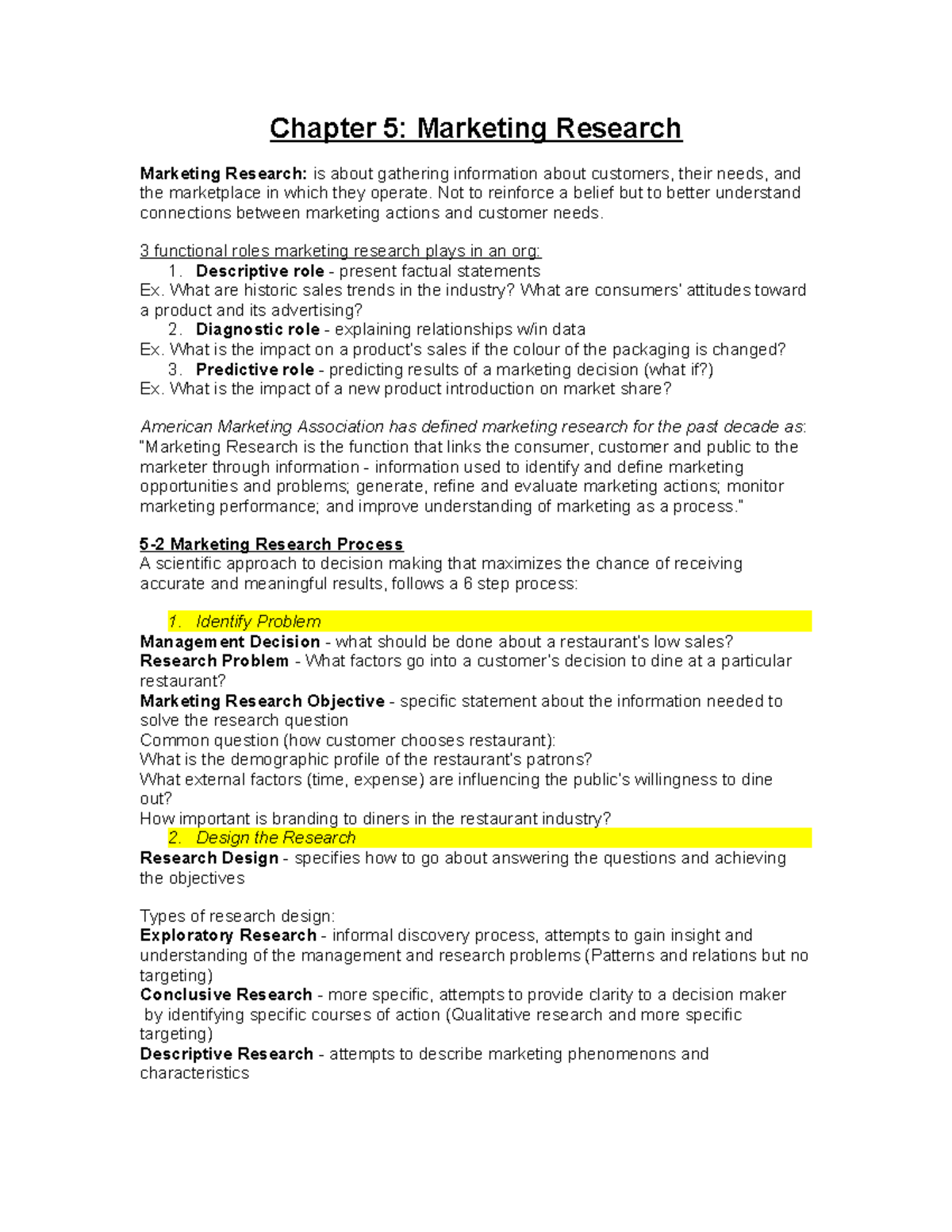 Chapter 5 Summary Mktg Mktg Chapter 5 Marketing Research