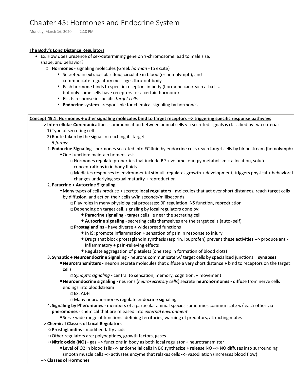 Bio 1152 Chapter 45 Hormones And The Endocrine System The Bodys