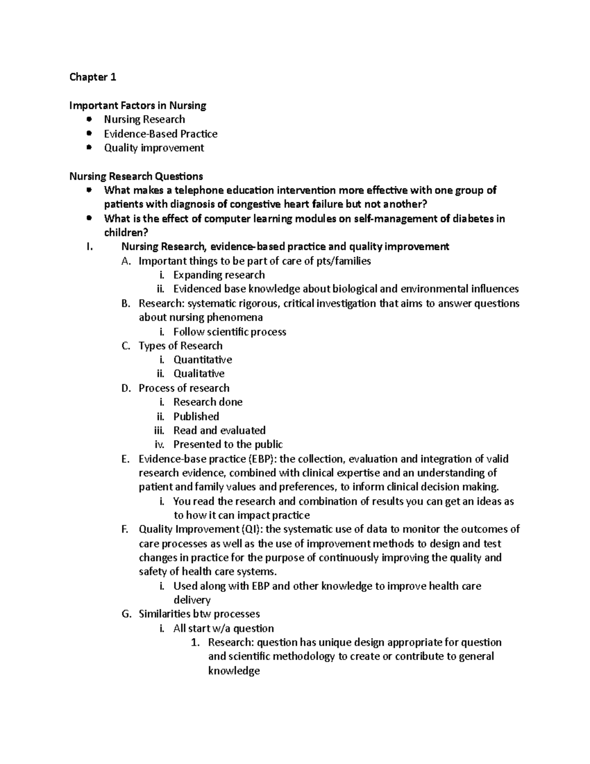 Chapter 1 Outline Summary Nursing Research Methods And Critical