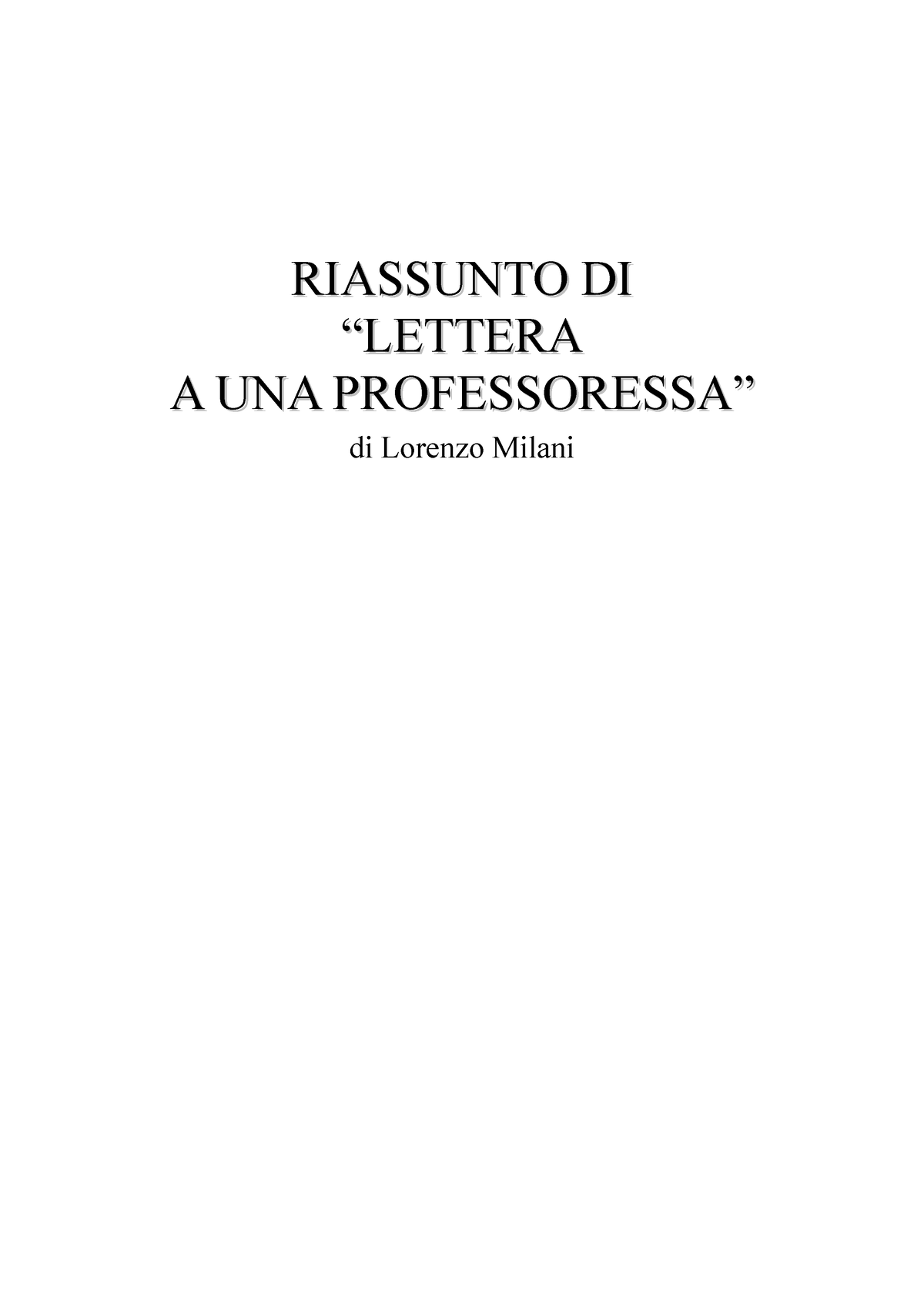 Riassunto Lettera A Una Professoressa Riassunto Diriassunto Di