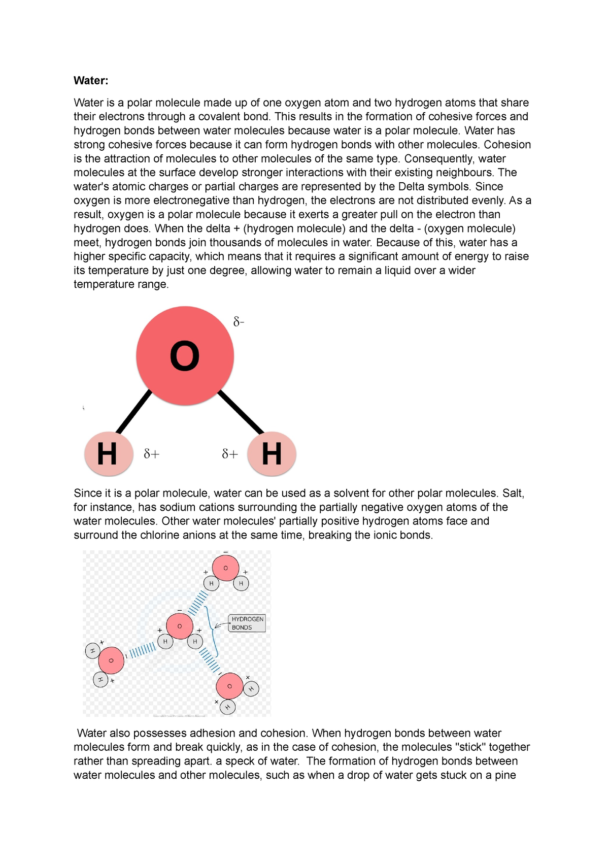 Unit 10a Unit 10 A Water Water Is A Polar Molecule Made Up Of One