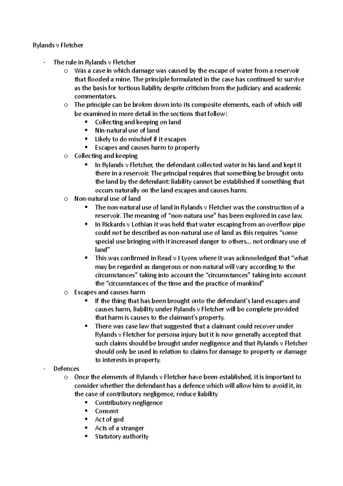 Lecture 8 Rylands V Fletcher Rylands V Fletcher The Rule In Rylands