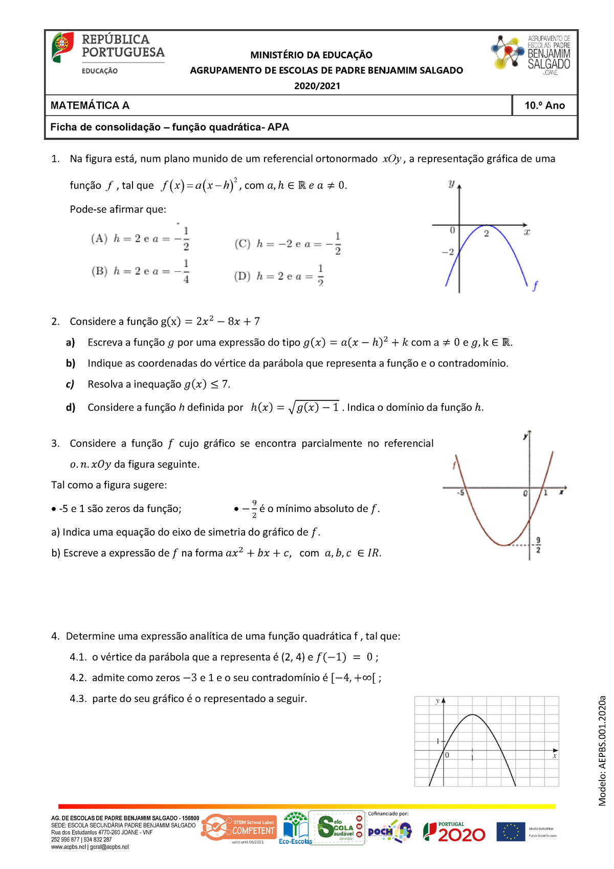 Lista De Exercícios Função Quadrática Com Gabarito Ensino