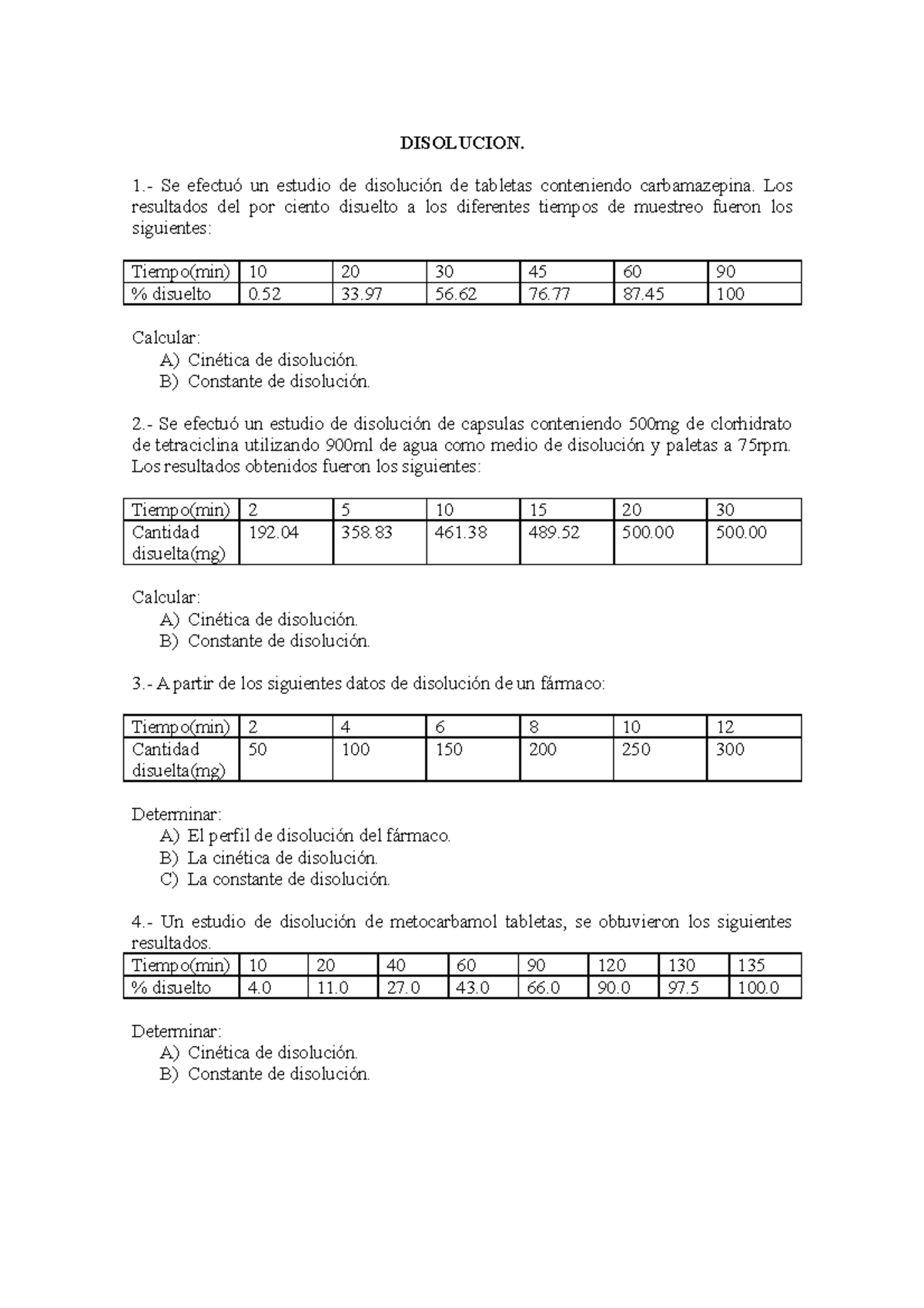 Problemas De Biofarmacia Farmacocinética Preguntas Y Respuestas