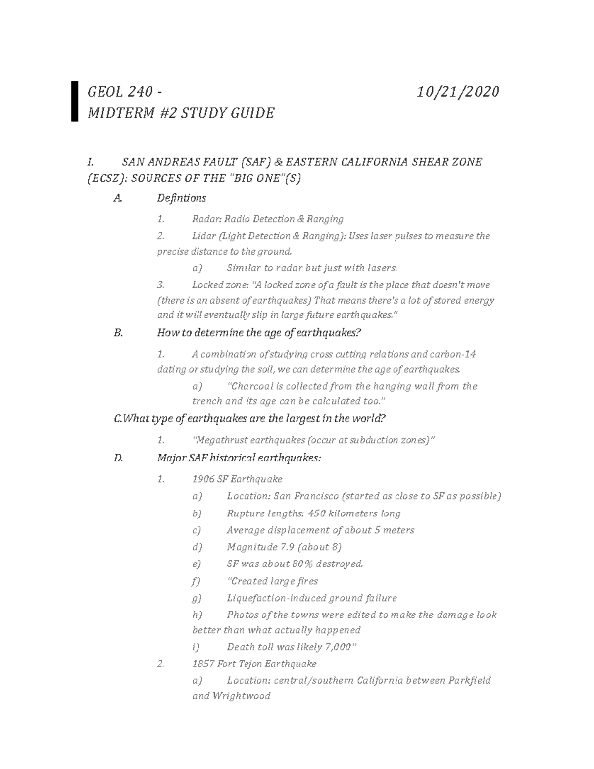 Geol 240 Midterm 2 Study Guide Geol 240 1021 Midterm 2 Study