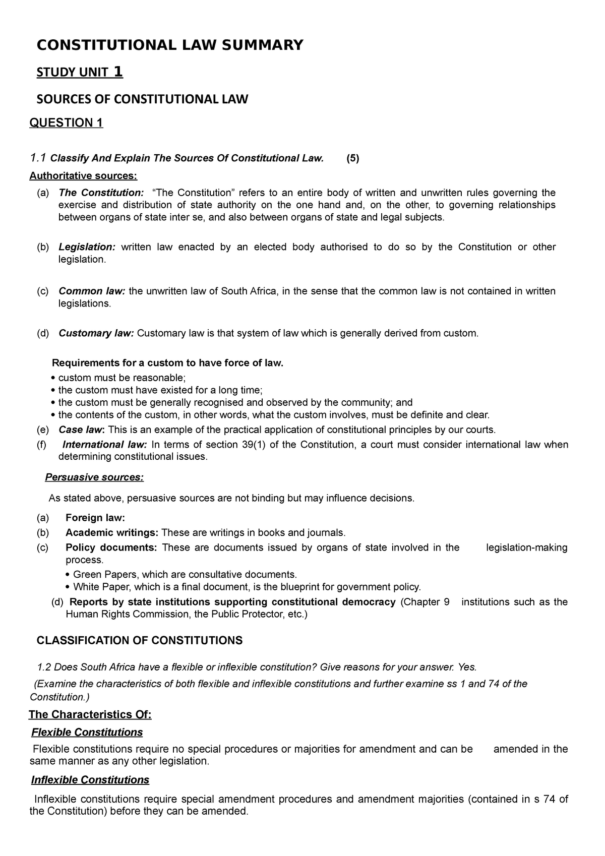 Constitutional Law Summary Constitutional Law Summary Study Unit 1