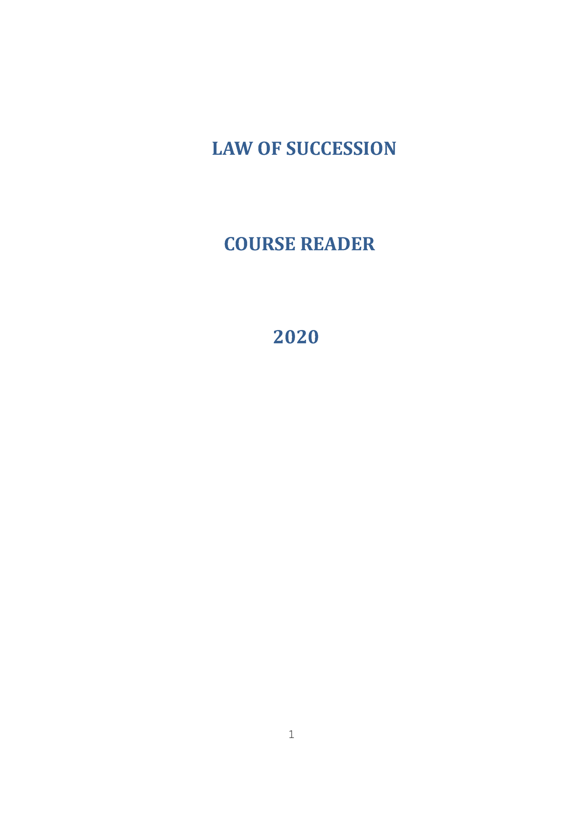 Succession Study Guide Law Of Succession Course Reader 2020 Statutes