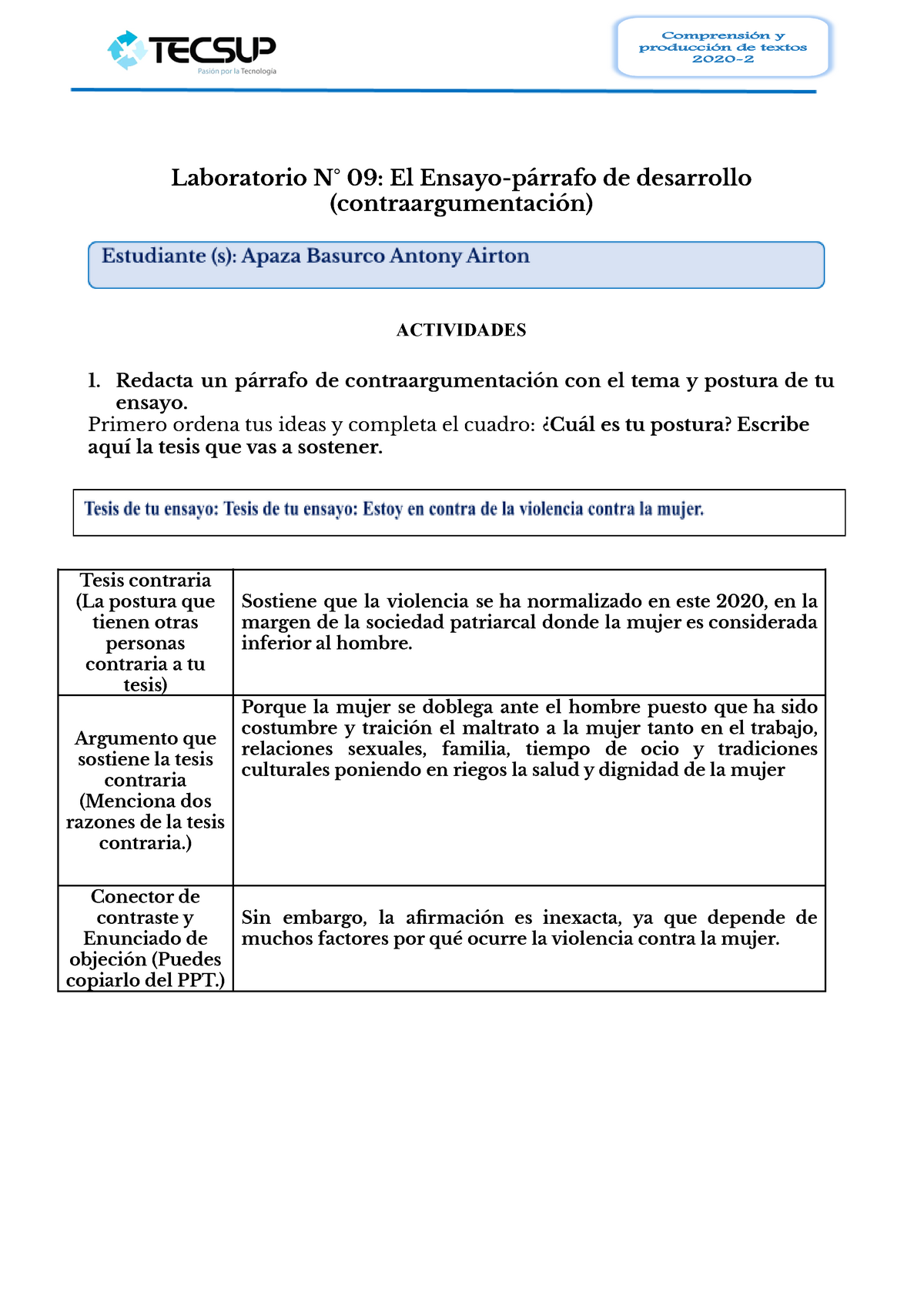 Lab 9 El Ensayo Párrafo De Desarrollo Contraargumentación De Textos