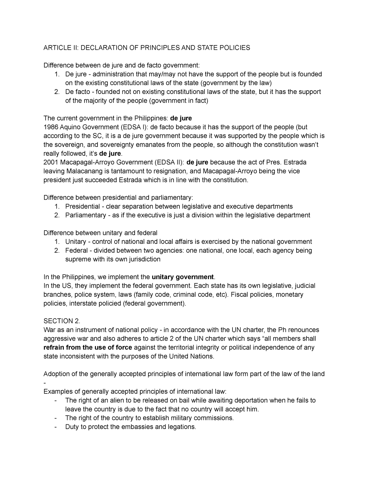 Article Ii Review Notes Article Ii Declaration Of Principles And