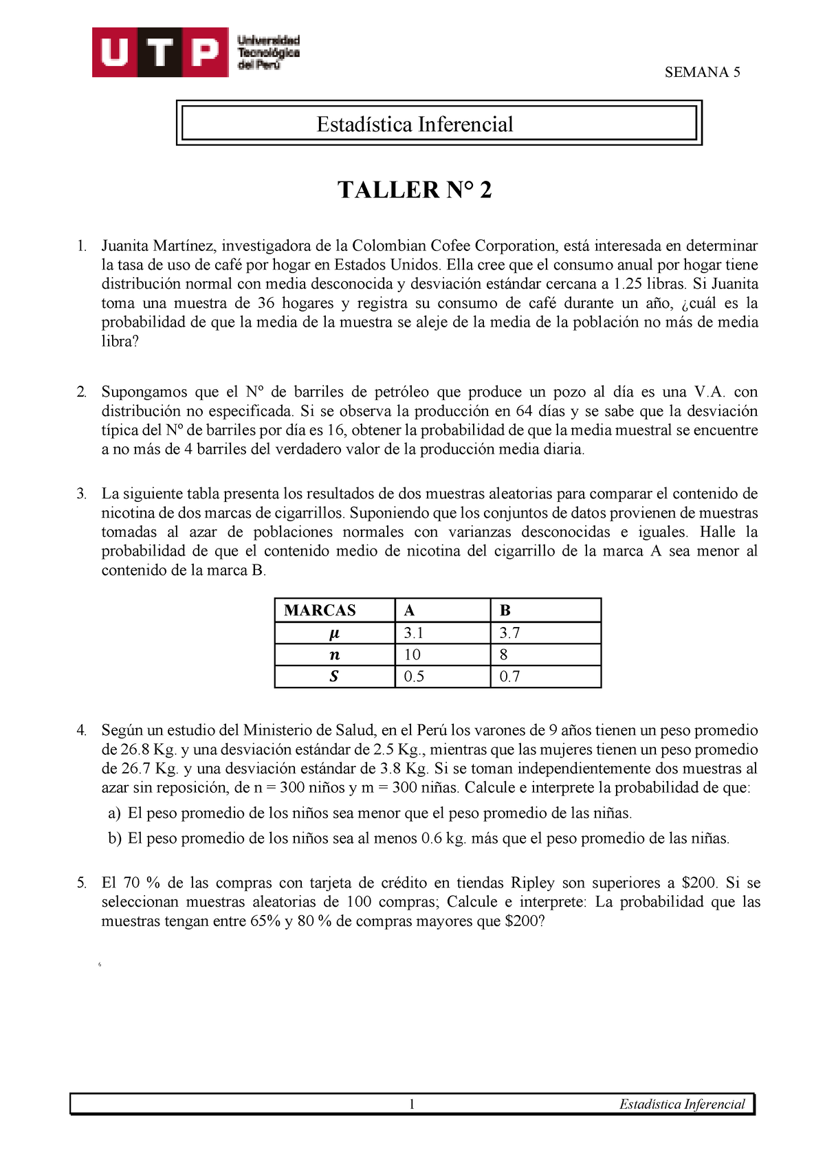 S02s1 Taller N° 2 Estadistica Inferencial Deja Tu Comentario Y Me