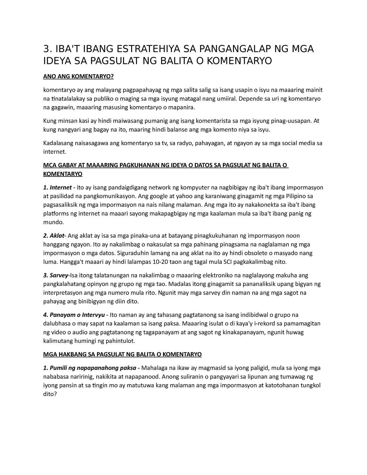 Ang Ibat Ibang Estratehiya Sa Pangangalap Ng Mga Ideya Sa Pagsusulat Ng