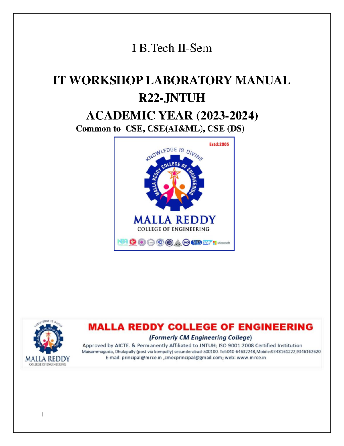 Itworkshop Lab Manual New Lab Format R22 Cse 7 I B Ii Sem It Workshop