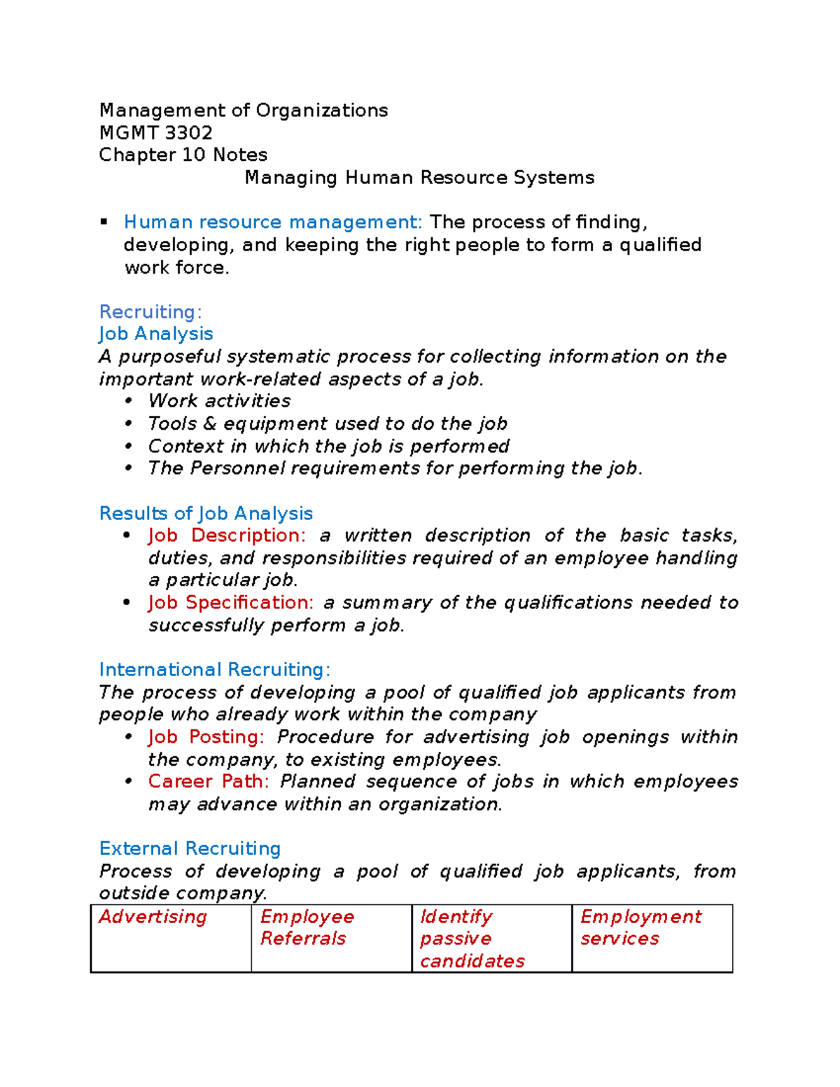 Mgmt Ch 10 Notes Management Of Organizations Mgmt 3302 Chapter 10