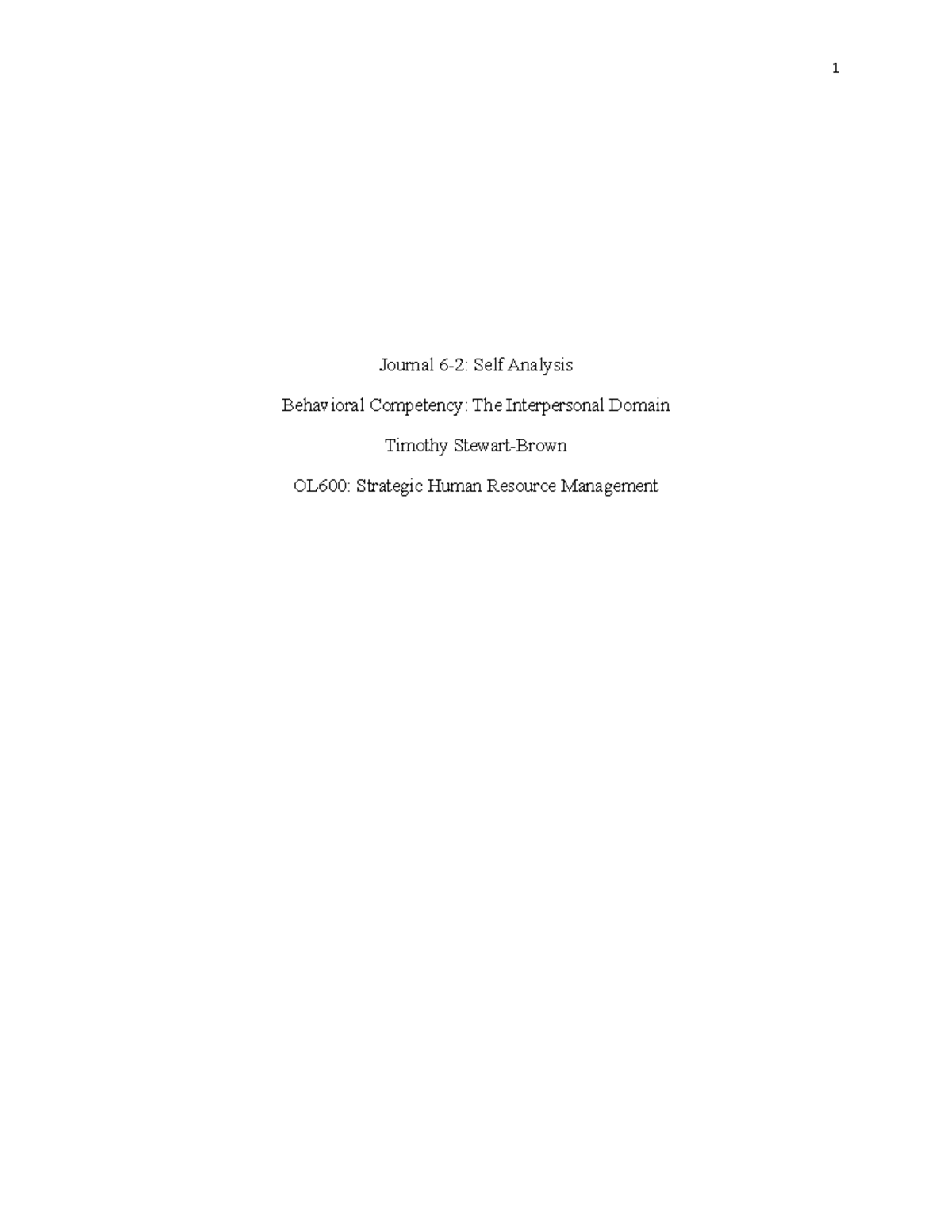 Human Resource Management Journal 6 2 Journal 6 2 Self Analysis