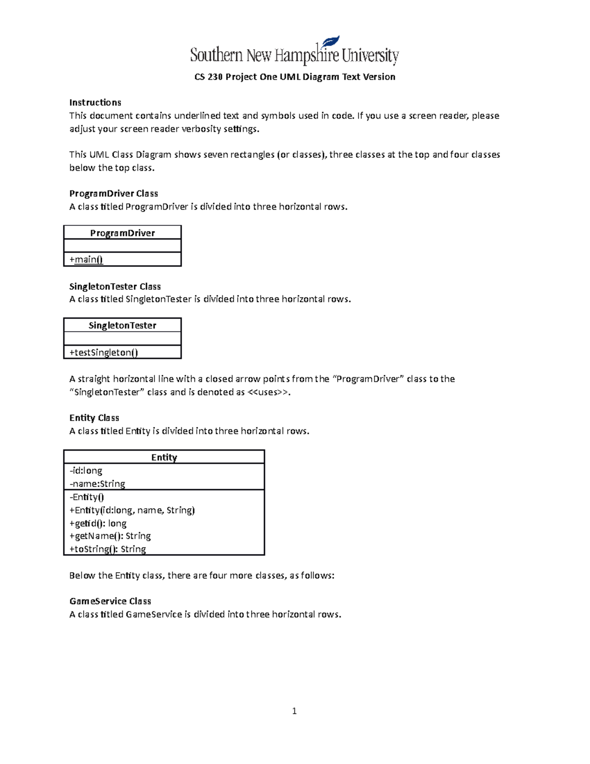 Cs 230 Project One Uml Diagram Text Version Cs 230 Project One Uml