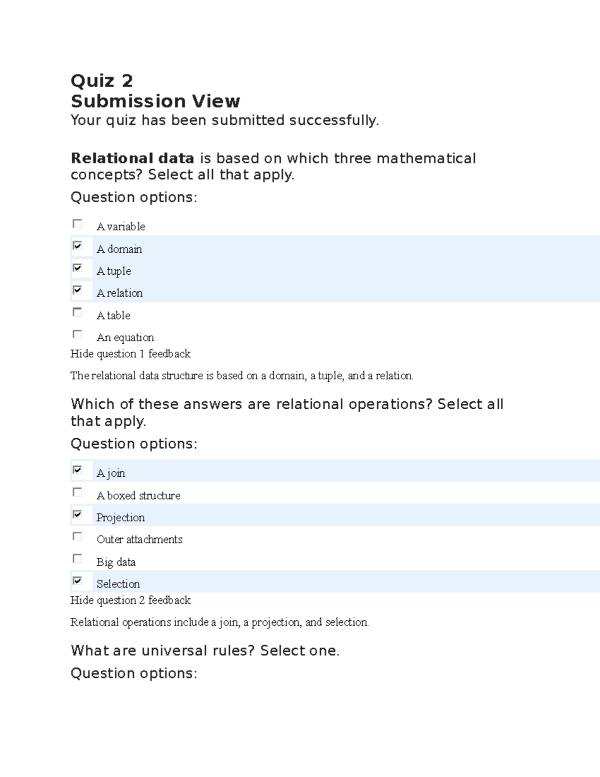 Dad 220 Quiz 2 Quiz 2 Quiz 2 Submission View Your Quiz Has Been