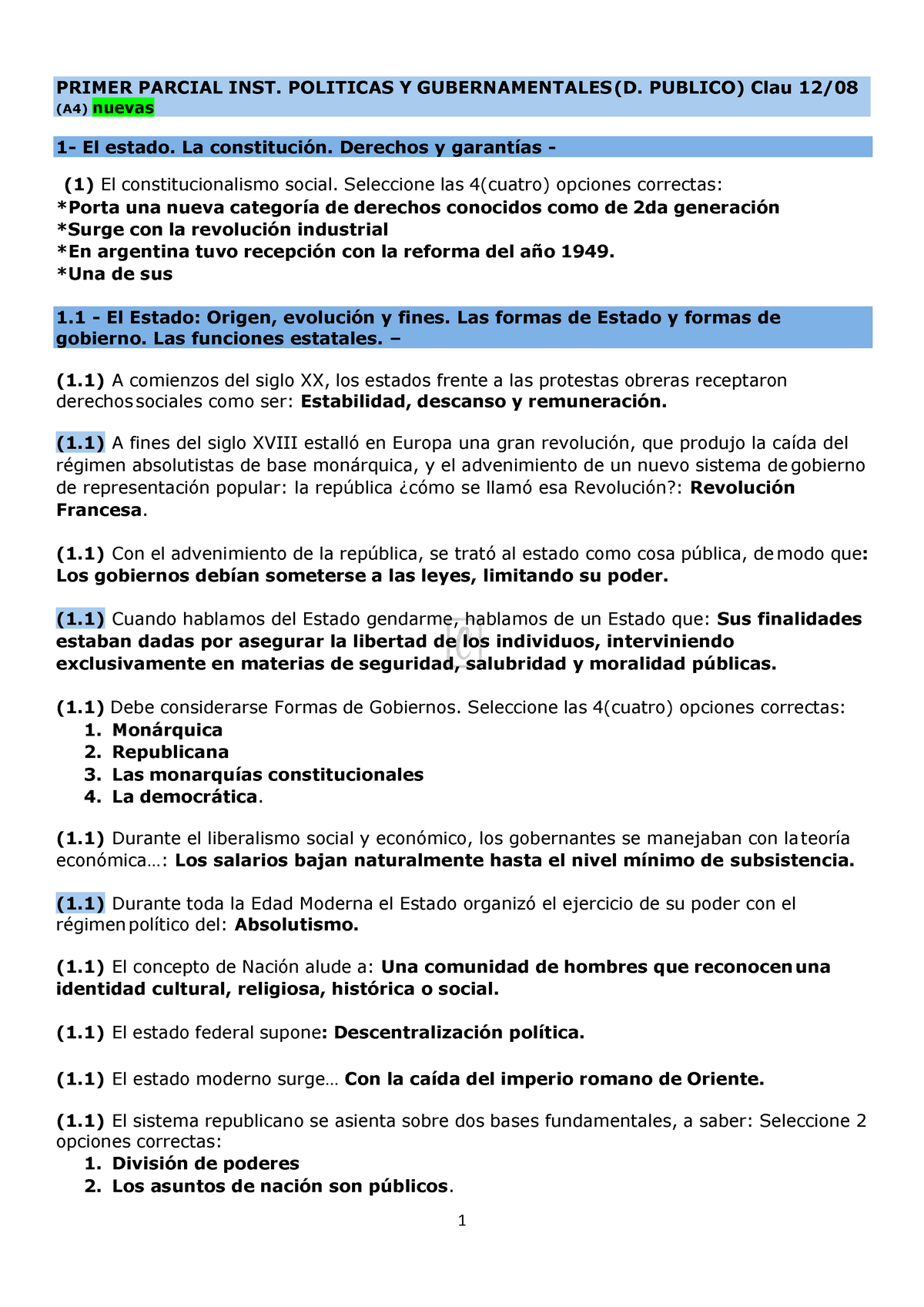 Preguntero Primer Parcial D Pco Clau 12 08 Derecho Público