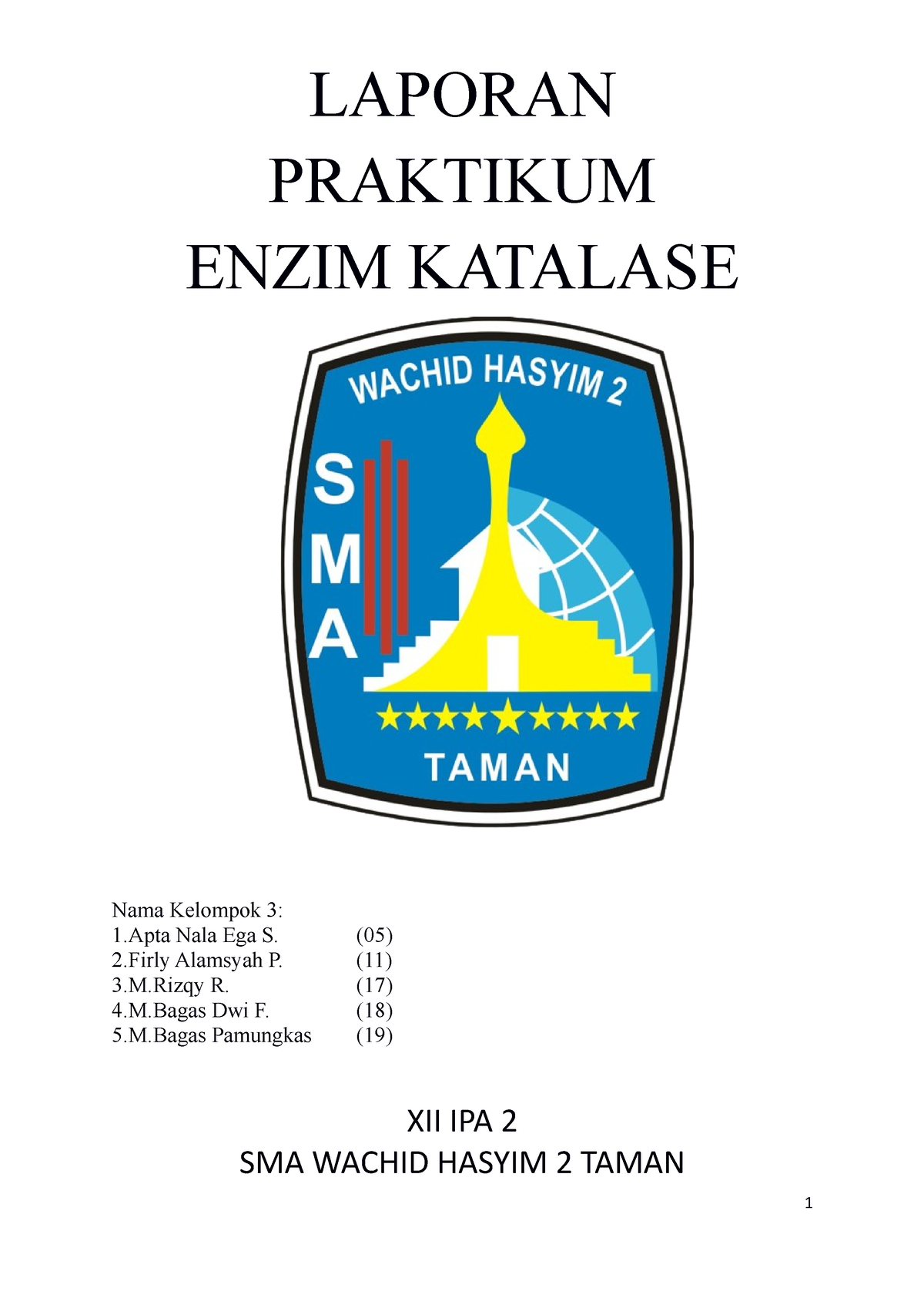 Laporan Praktikum Enzim Katalase Laporan Praktikum Enzim Katalase