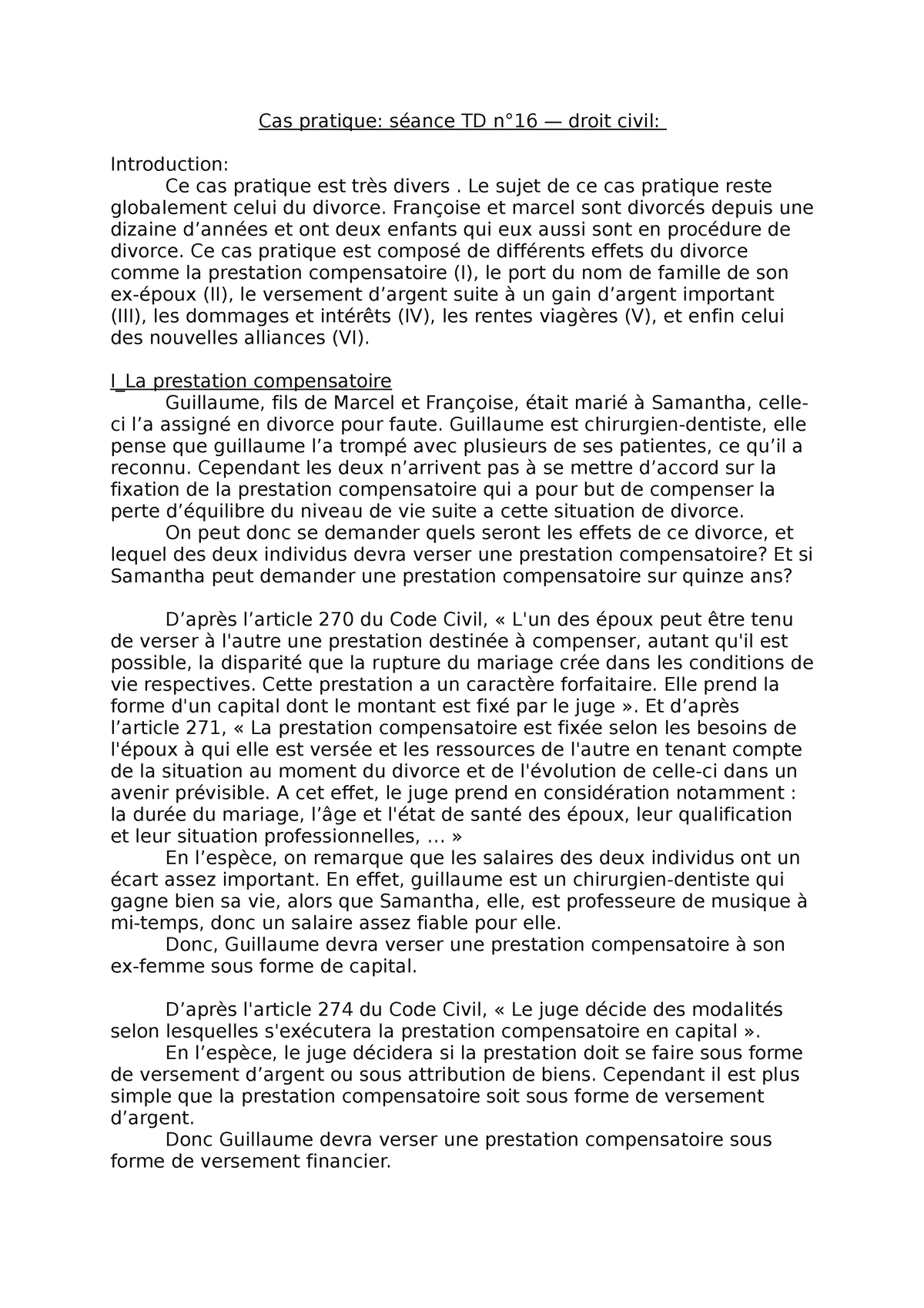 Cas Pratique Sur Le Divorce Cas Pratique Séance Td N°16 — Droit