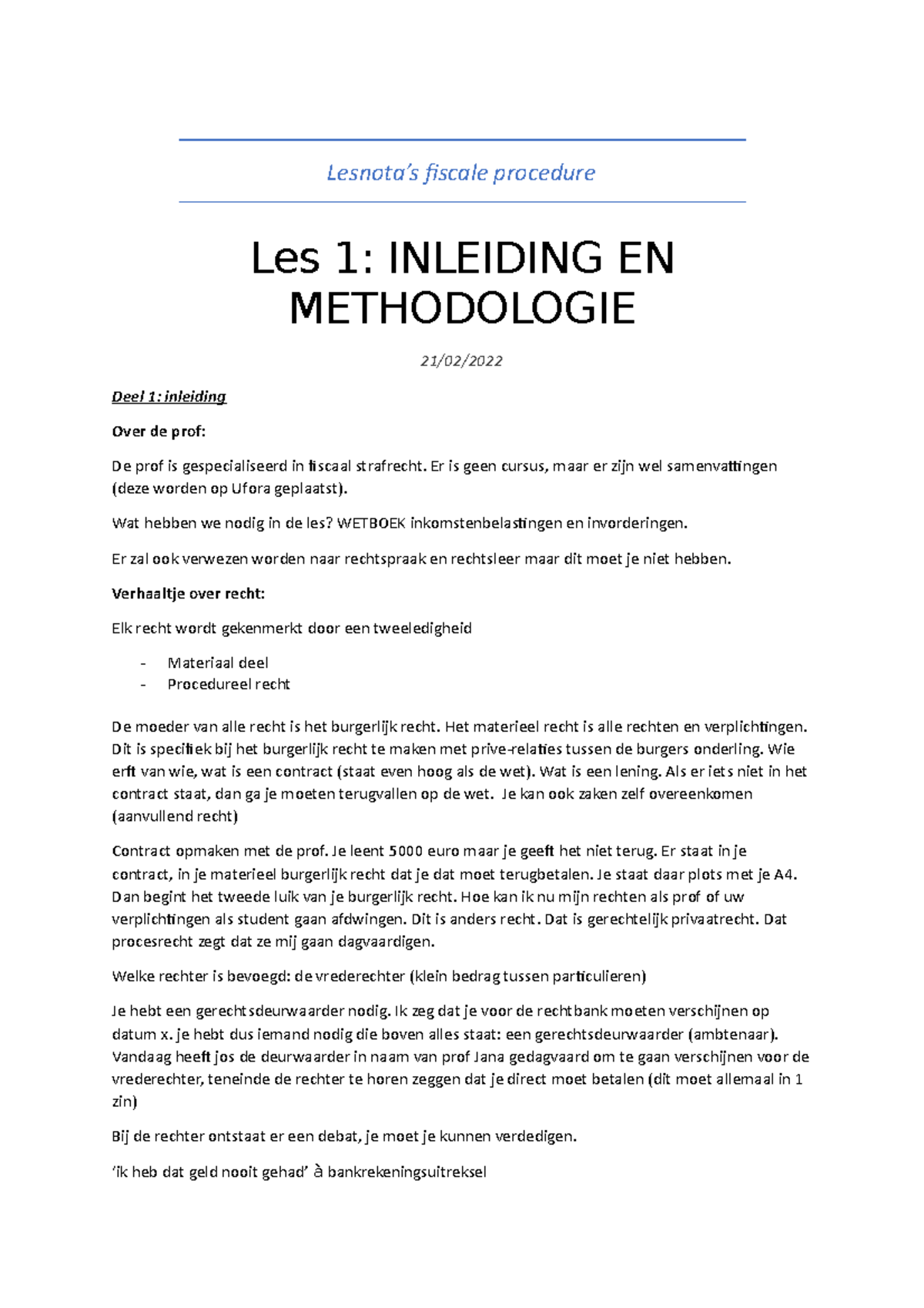 Lessen Fiscale Procedure Lesnotas Fiscale Procedure Les 1 Inleiding