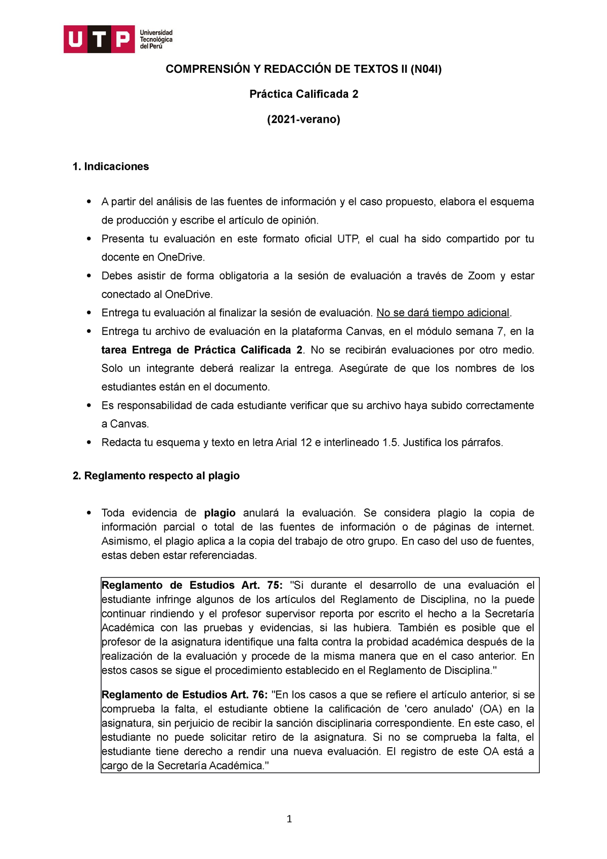 Práctica Calificada 2 ComprensiÓn Y RedacciÓn De Textos Ii N04i