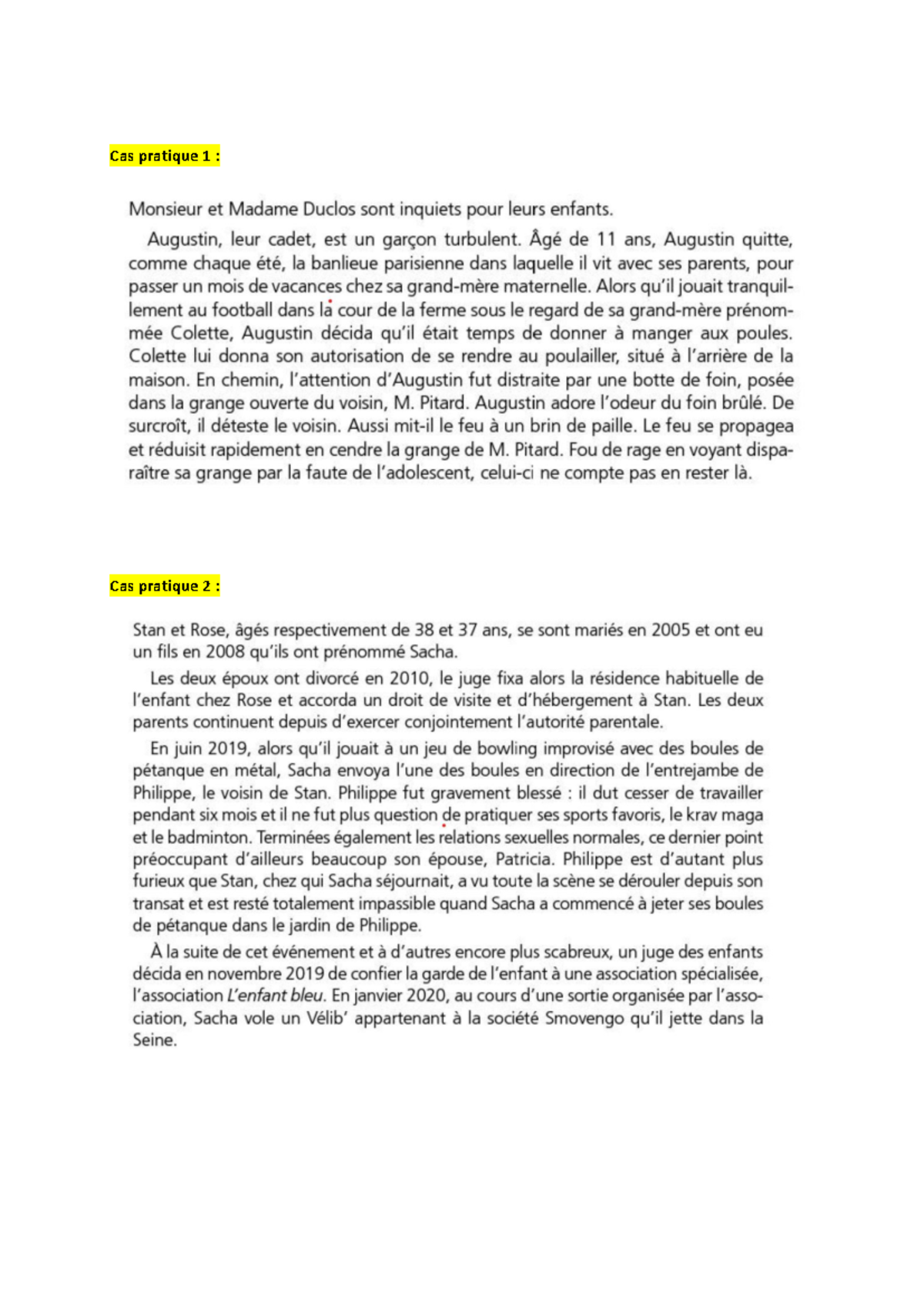 Cas Pratiques Pour La Séance De Révision Responsabilité Civile Cas