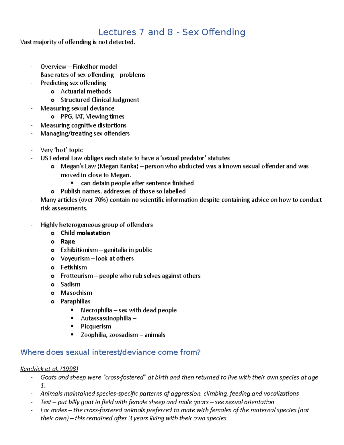 Sex Offending Methods Of Assessment Lectures 7 And 8 Sex Offending