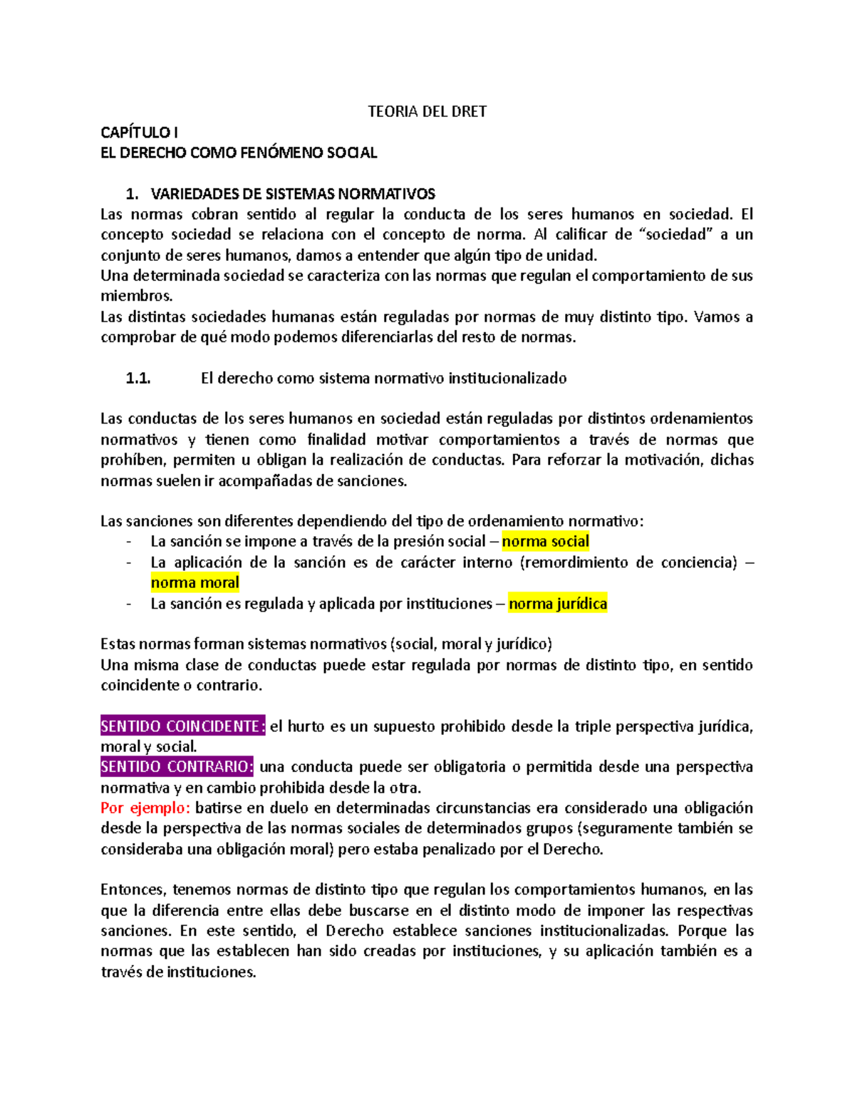 Teoria Del Dret Teoria Del Dret CapÍtulo I El Derecho Como FenÓmeno