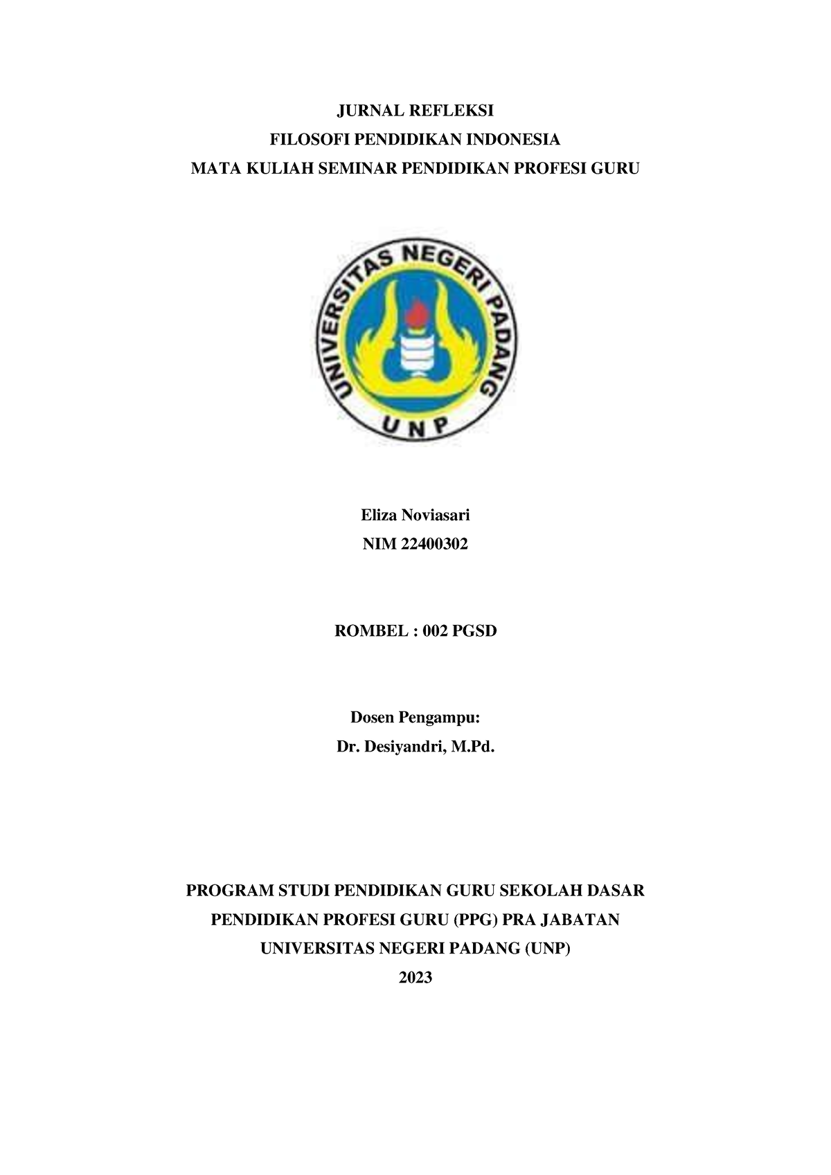 Jurnal Refleksi Eliza Noviasari Filosofi Pendidikan Jurnal Refleksi