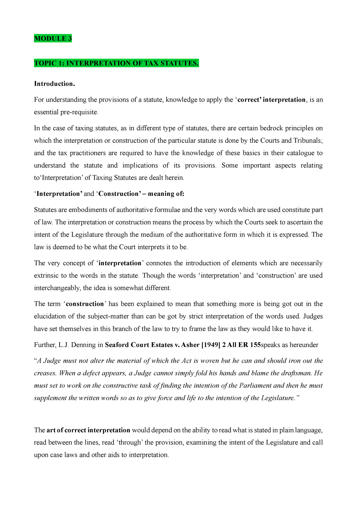 Module 3 Interpretation Of Tax Statutes Module 3 Topic 1