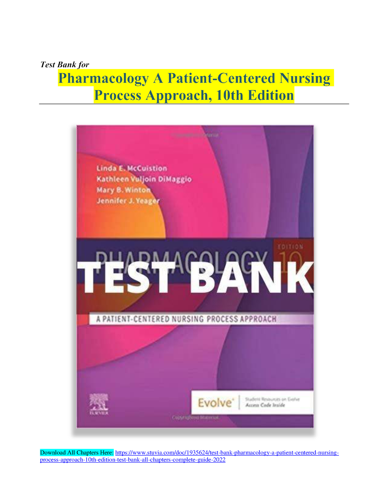 Test Bank Pharmacology A Patient Centered Nursing Process Approach