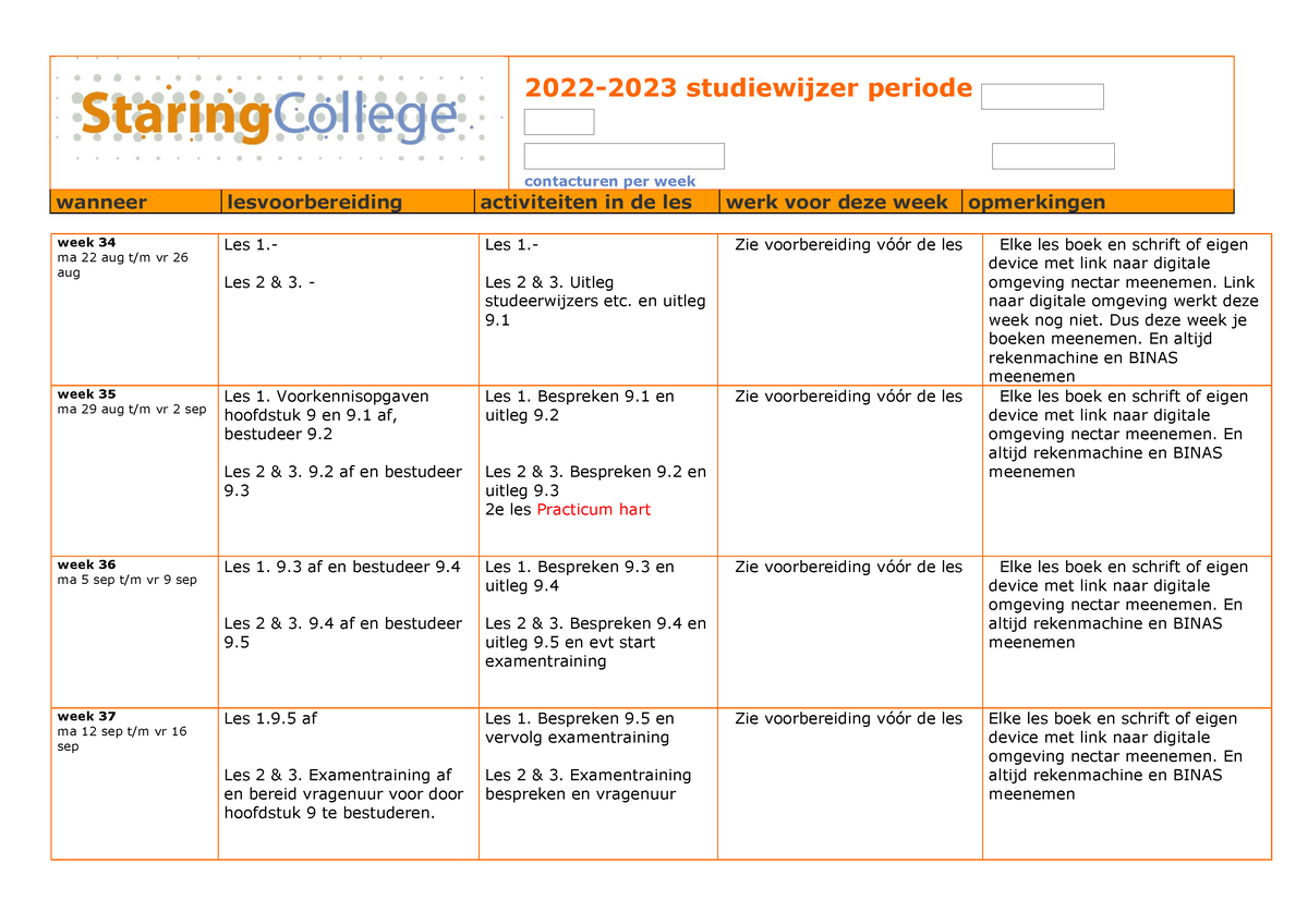 Studiewijzer 2022 2023 5 Vwo 2022 2023 Studiewijzer Periode