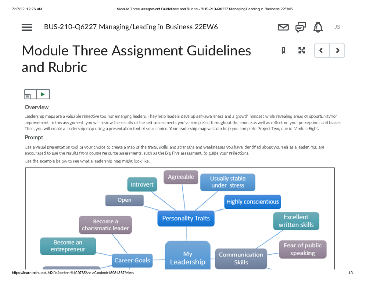 Module Three Assignment Guidelines And Rubric Bus 210 Q6227 Managing