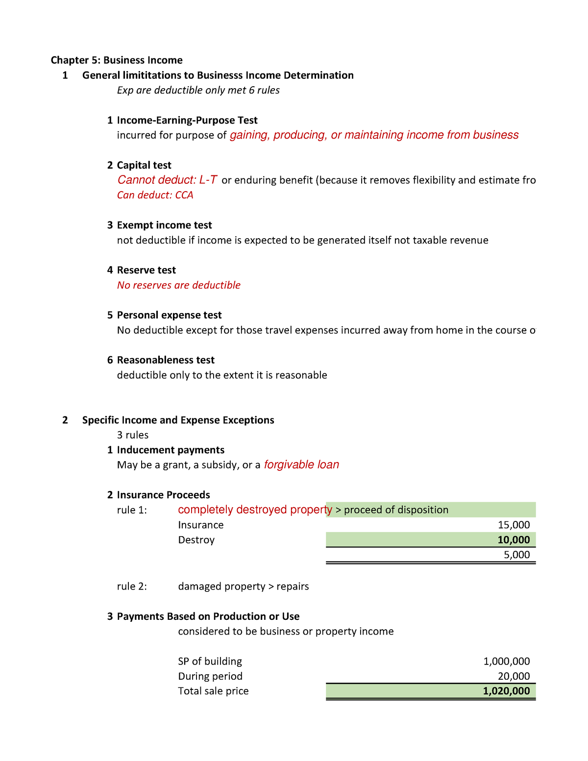 Ch5 Taxation Summary Ch5 Business Income Chapter 5 Business