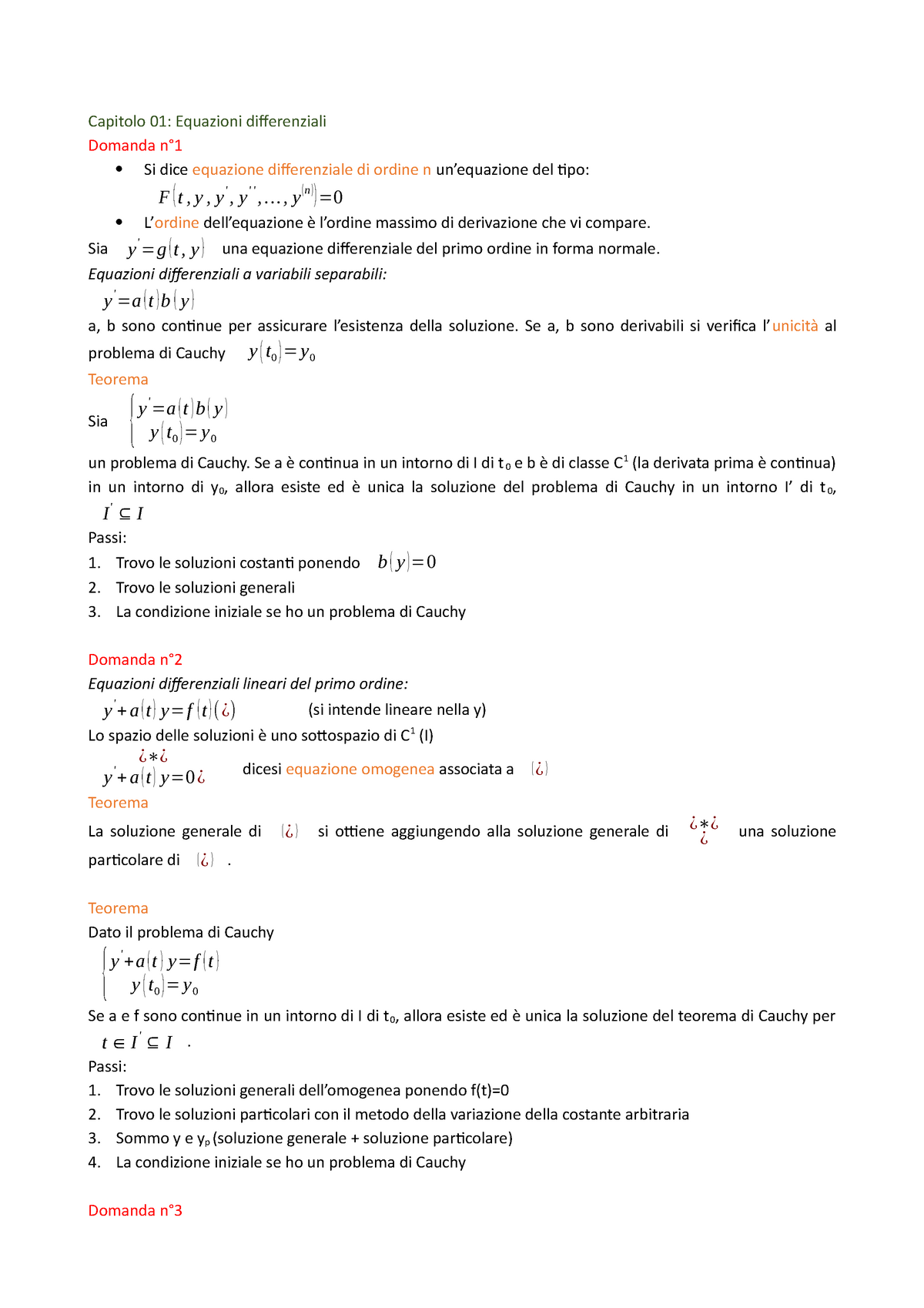 Equazioni Differenziali Capitolo 01 Equazioni Differenziali Domanda