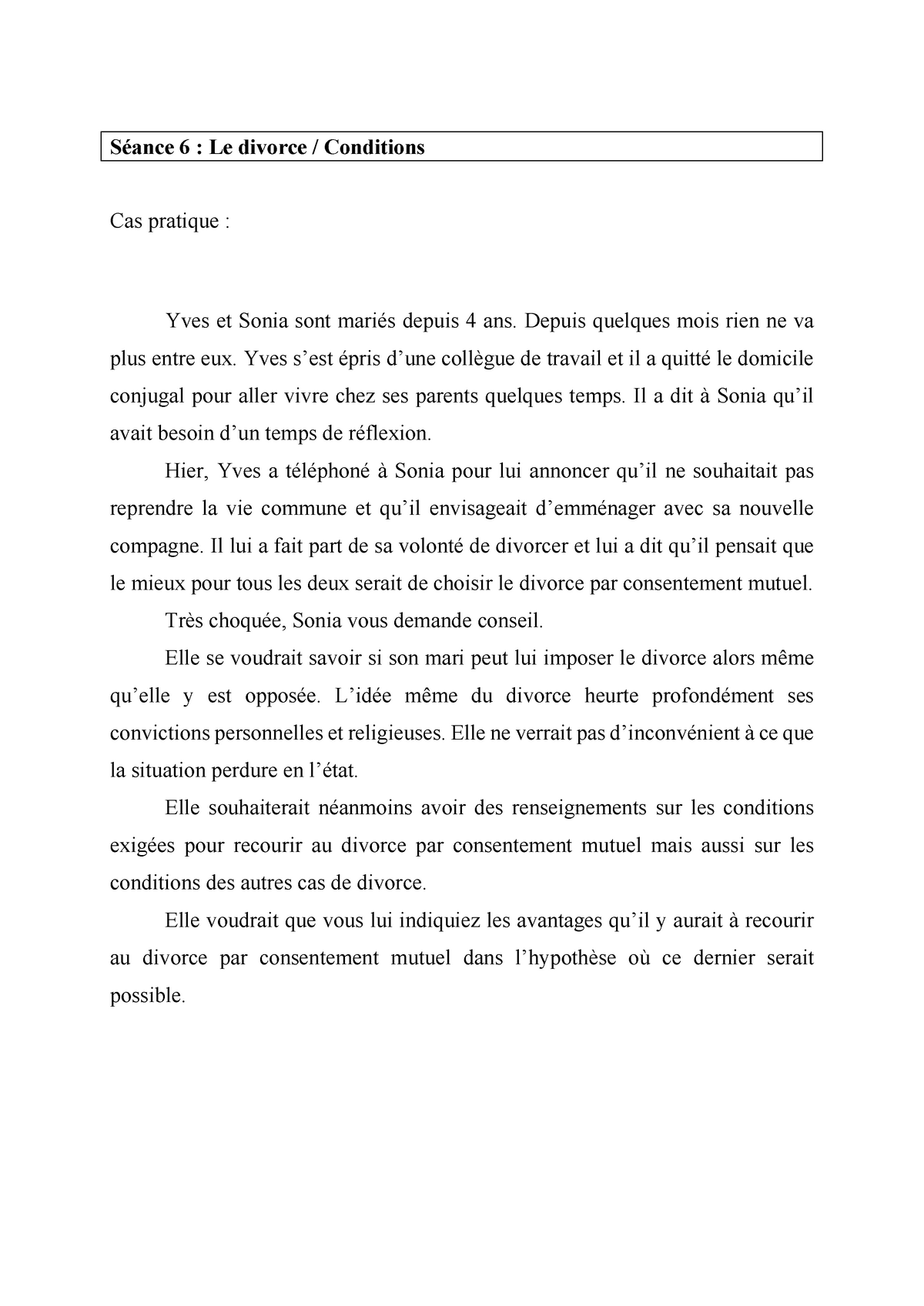 Support De Cours 6 Divorce Conditions Séance 6 Le Divorce