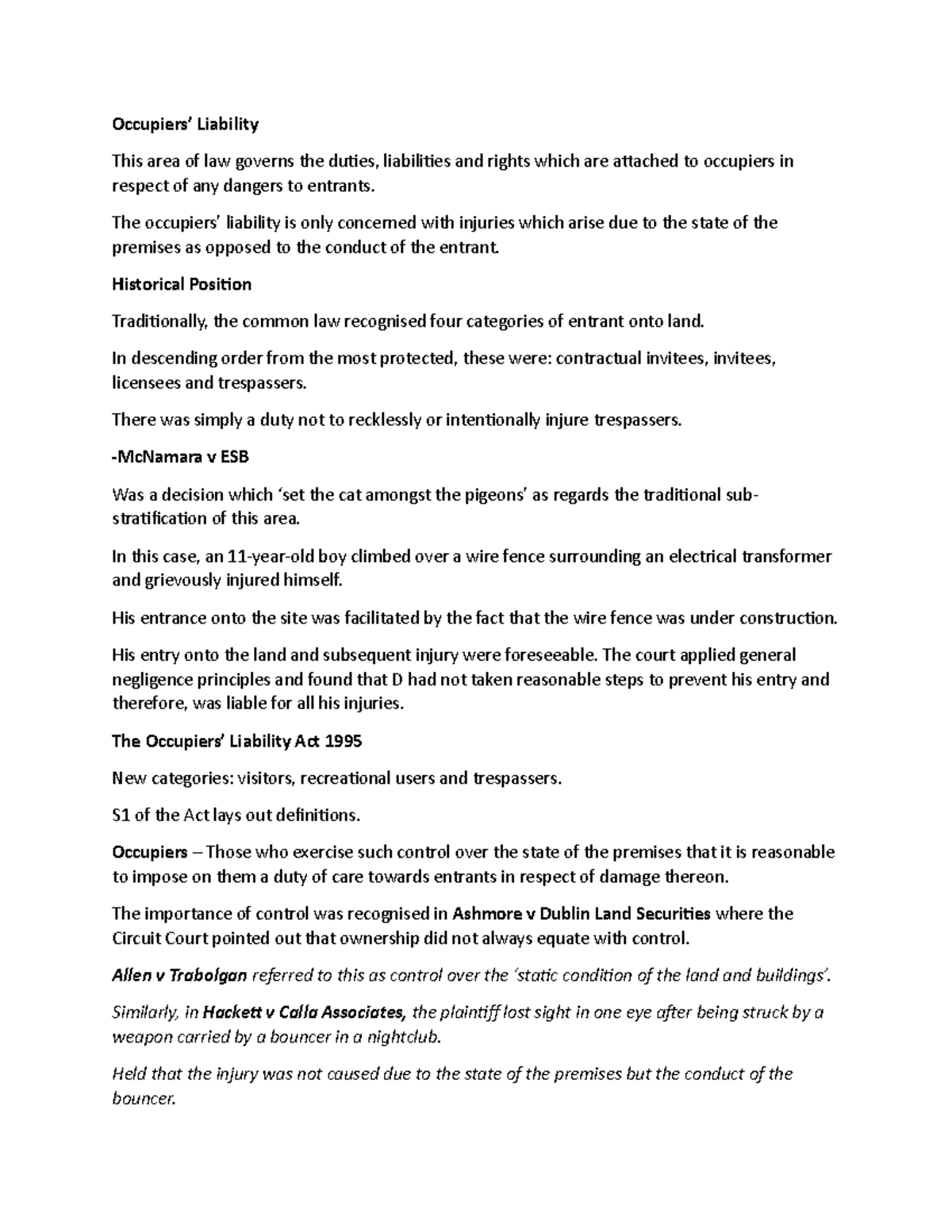 Tort Occupiers Liability Occupiers Liability This Area Of Law